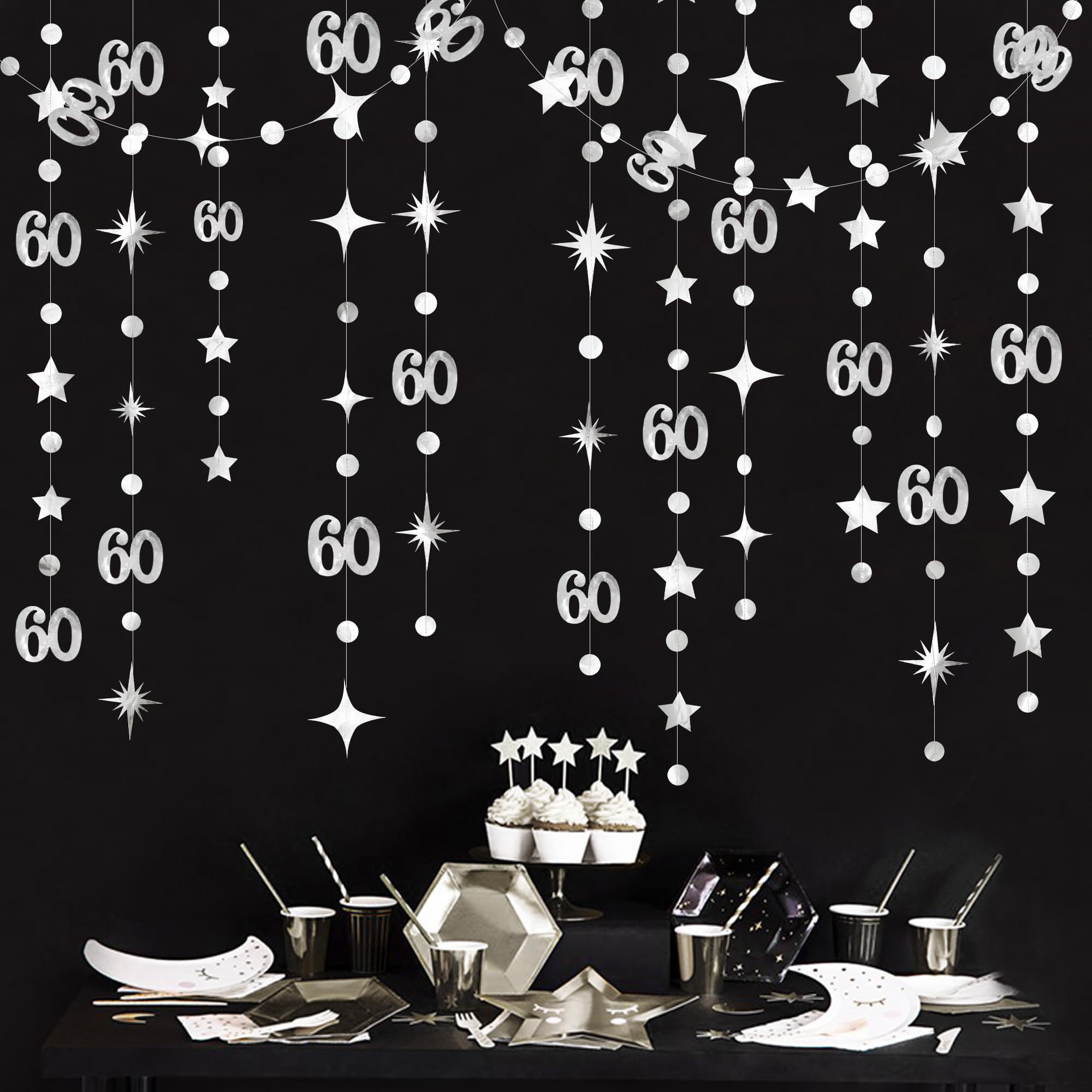 Silver 60th Birthday Decorations Number 60 BSL1 Circle Dot Hanging ...
