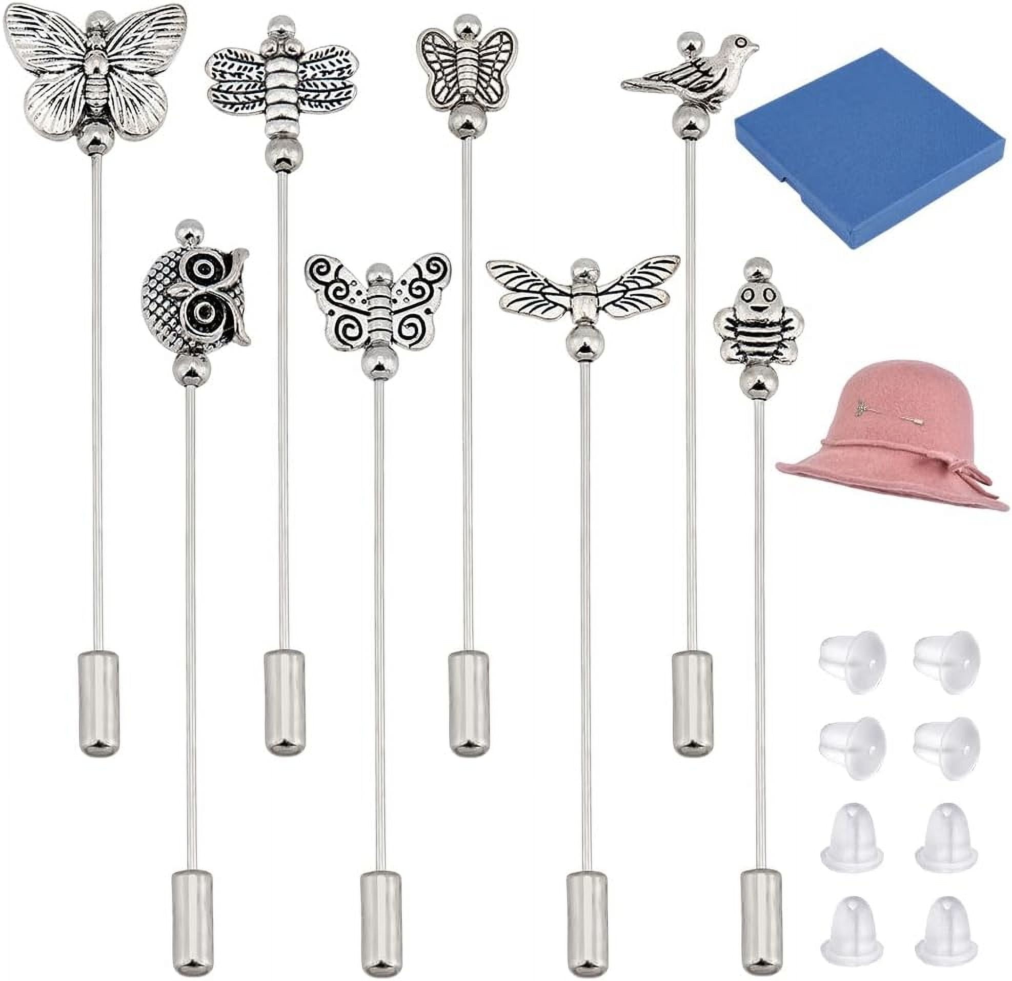 Silver 8Pcs Hat Pin White Pearl/Butterfly Vintage Safety Pins Brooches ...