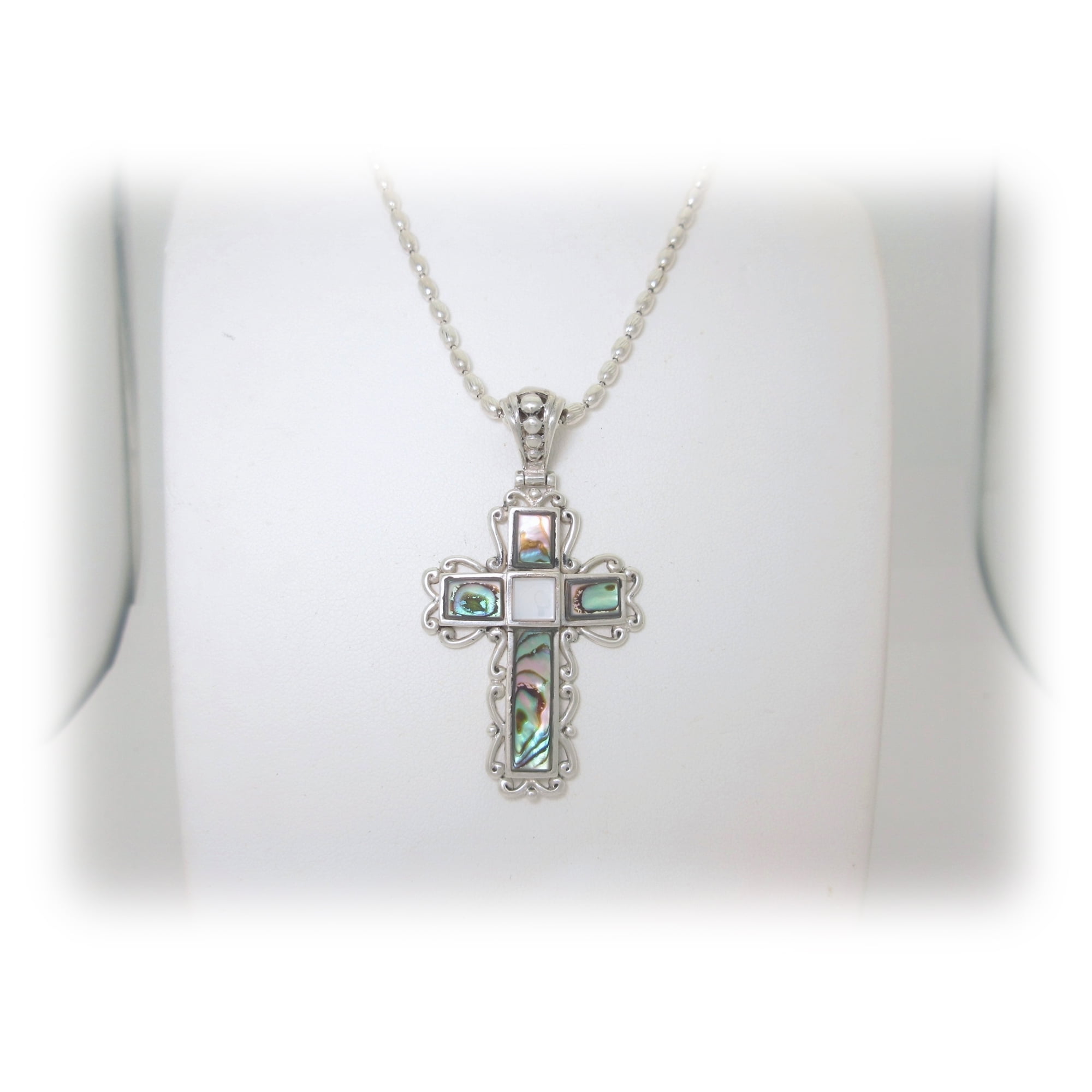 Silver Abalone Cross Necklace Vintage Filigree Solid Sterling Cross ...