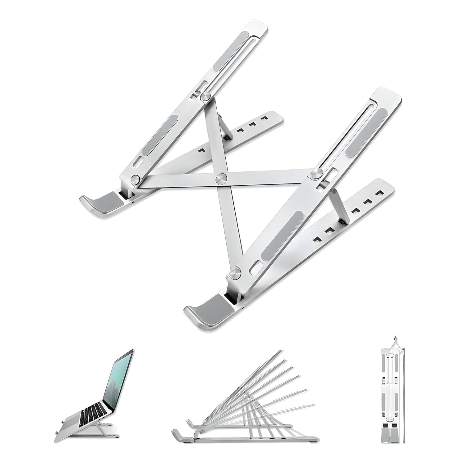 Silver Adjustable Aluminum Portable Laptop Riser Stand for All laptops ...
