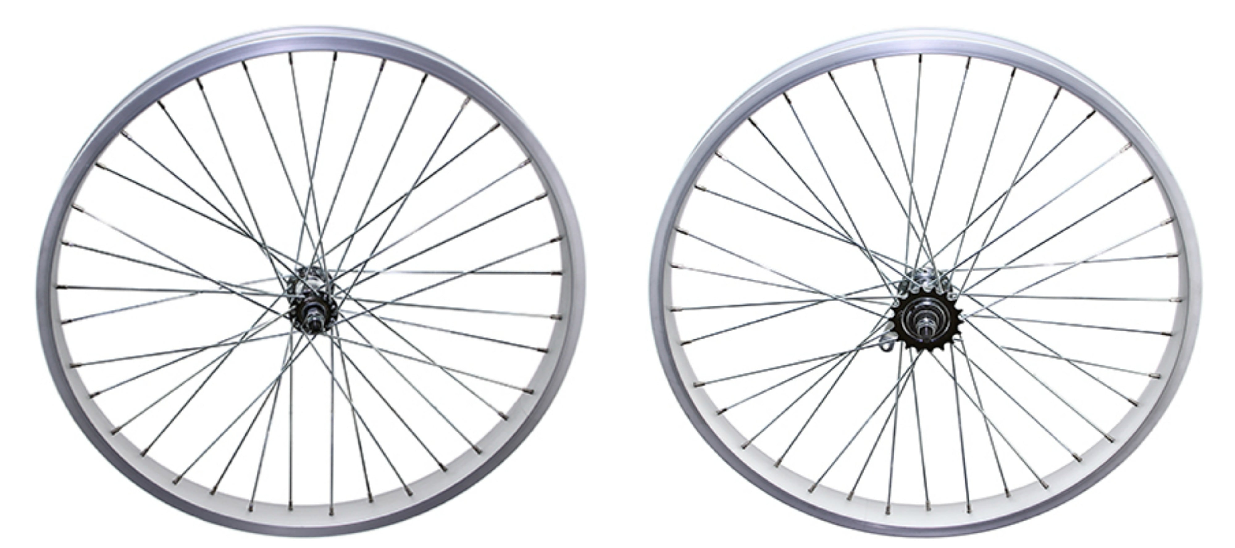 Silver Alloy 26" by 45mm Wheel Set. 36 Spoke 12g UCP 3/8 Axle. Front ...