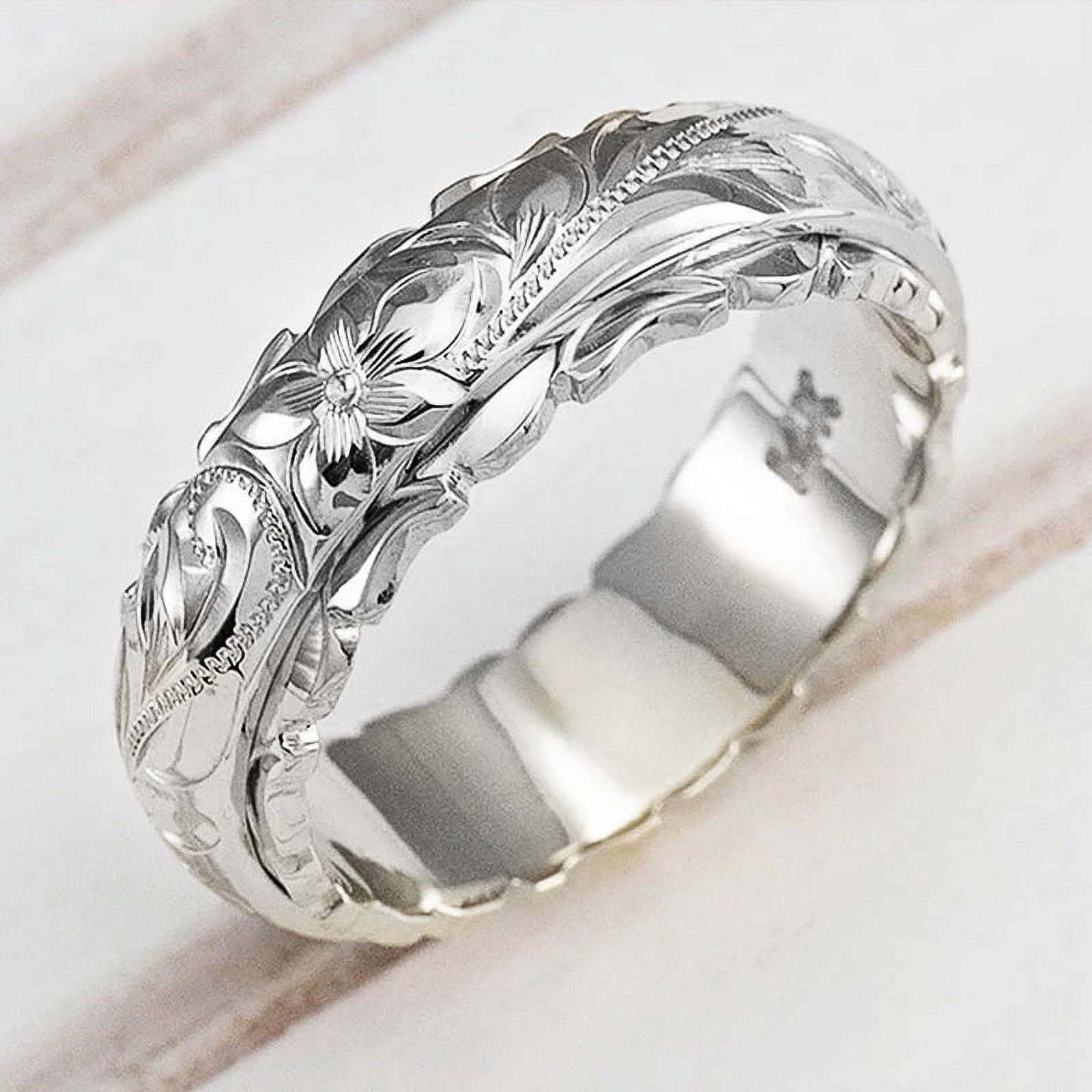 Silver Alloys Ring | Carved Rose Flower Pattern Stackable Rings for ...
