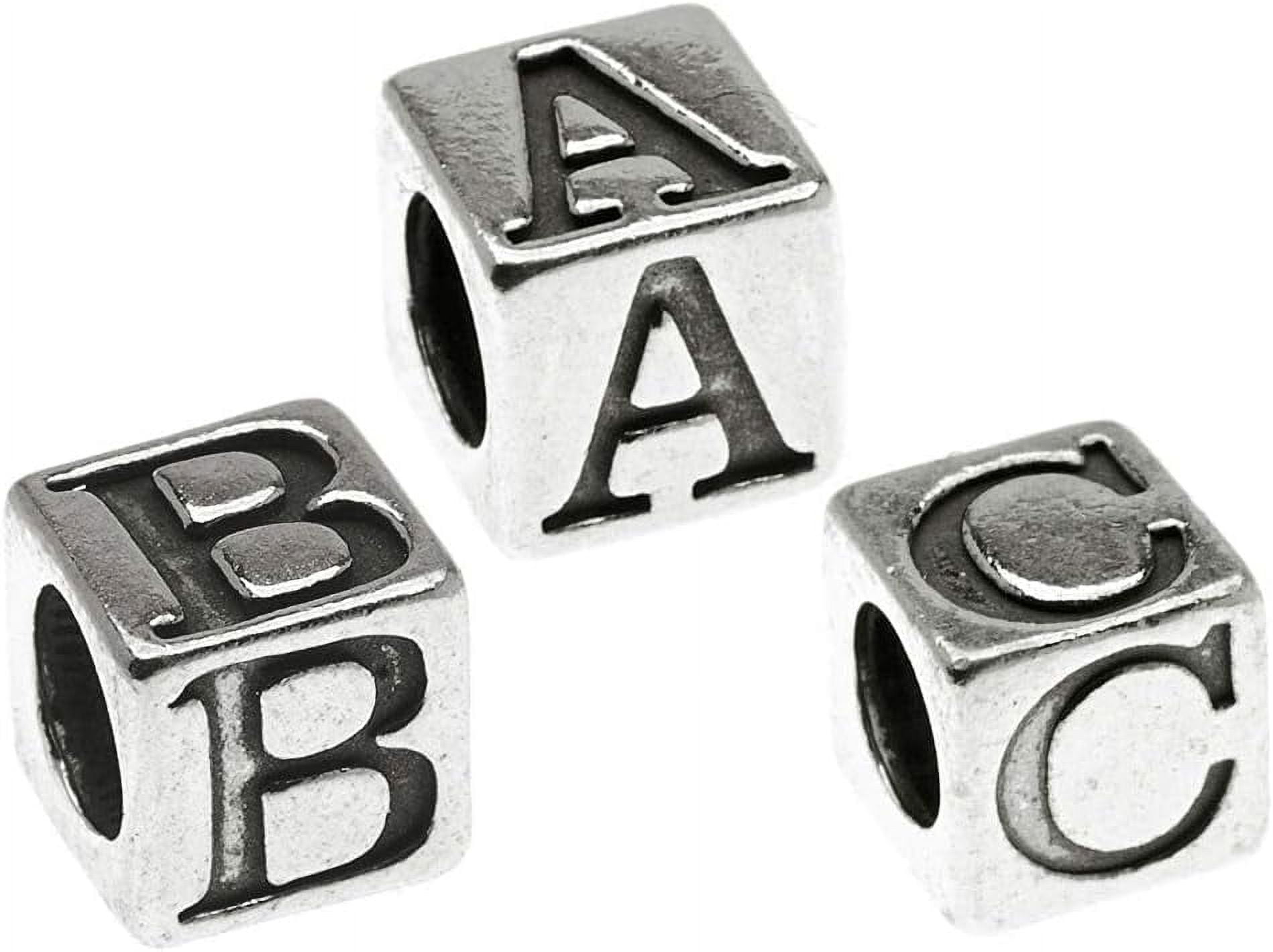 Silver Alphabet Cube Beads Letters 5.5mm x 5.4mm, 3.7mm Hole, Choose ...
