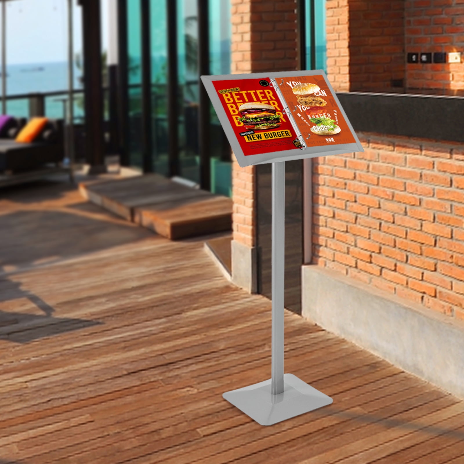 Silver Aluminum Alloy Menu Stand with 10 Binders Freestanding Display ...