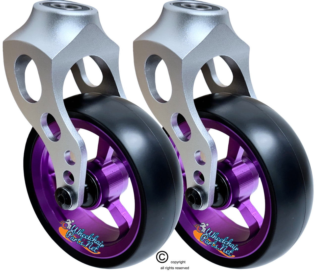 Silver Aluminum Caster Fork Assembly With 4x1.40 Soft Roll Wheels in ...