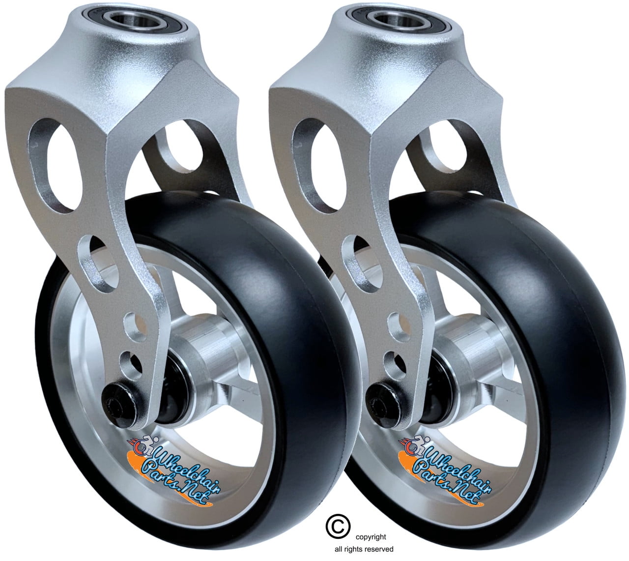 Silver Aluminum Caster Fork Assembly With 4x1.40 Soft Roll Wheels in ...