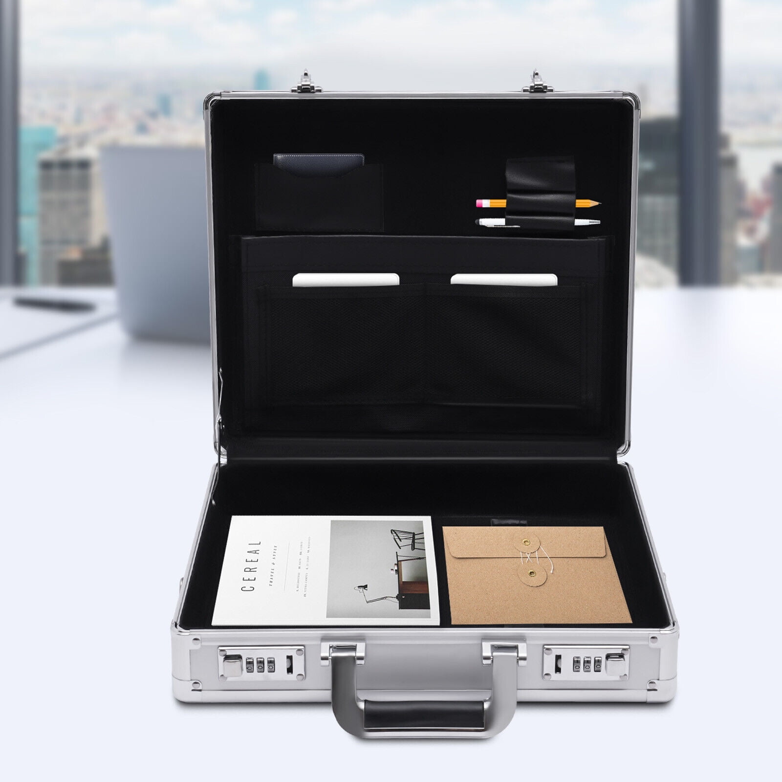 Silver Aluminum Hard Briefcases Travel Flight Case Carrying Toolbox ...