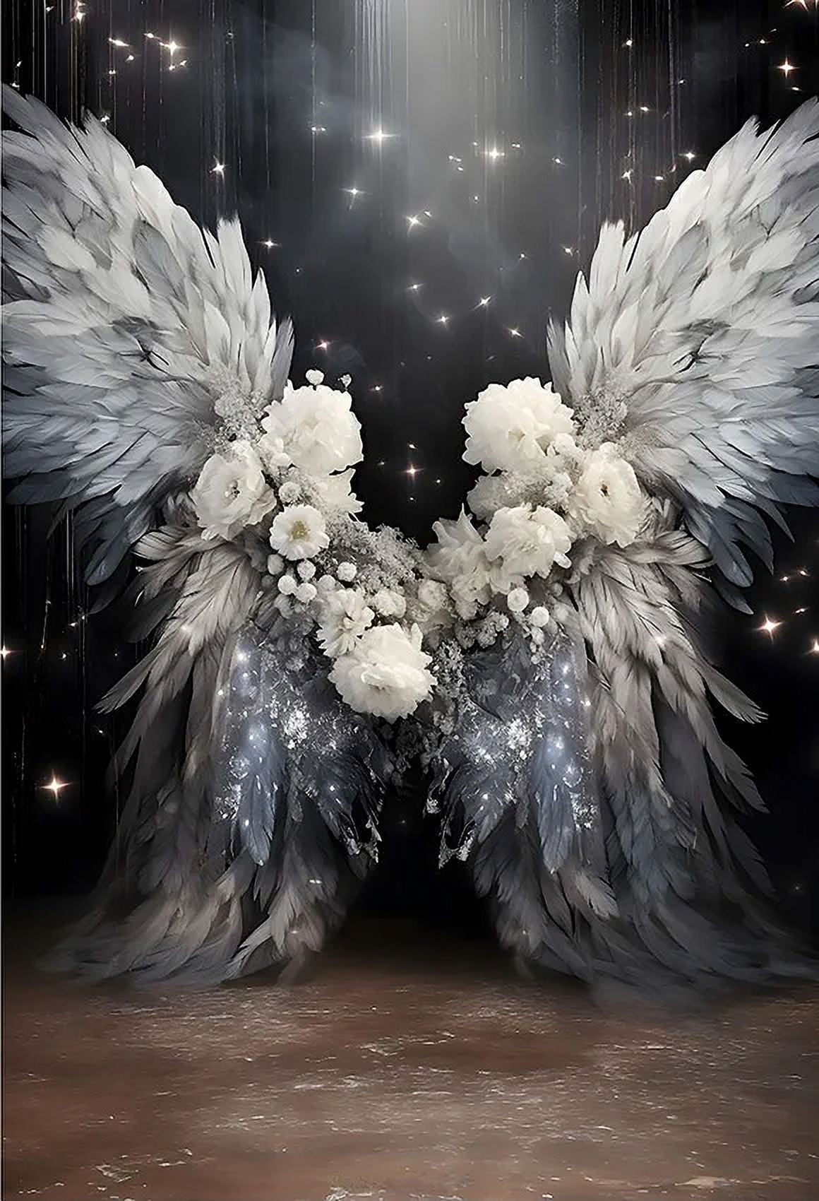 Silver Angel Wings Flowers Adult Birthday Party Maternity Portrait r ...