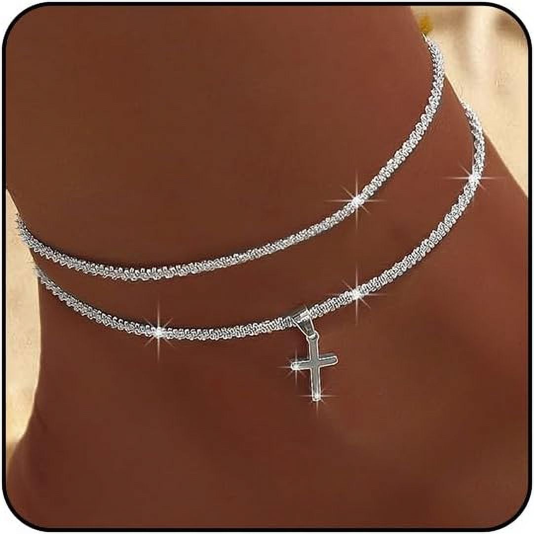 Silver Ankle Bracelets For Women Diamond Anklets For Women Waterproof Cross Heart Butterfly ...