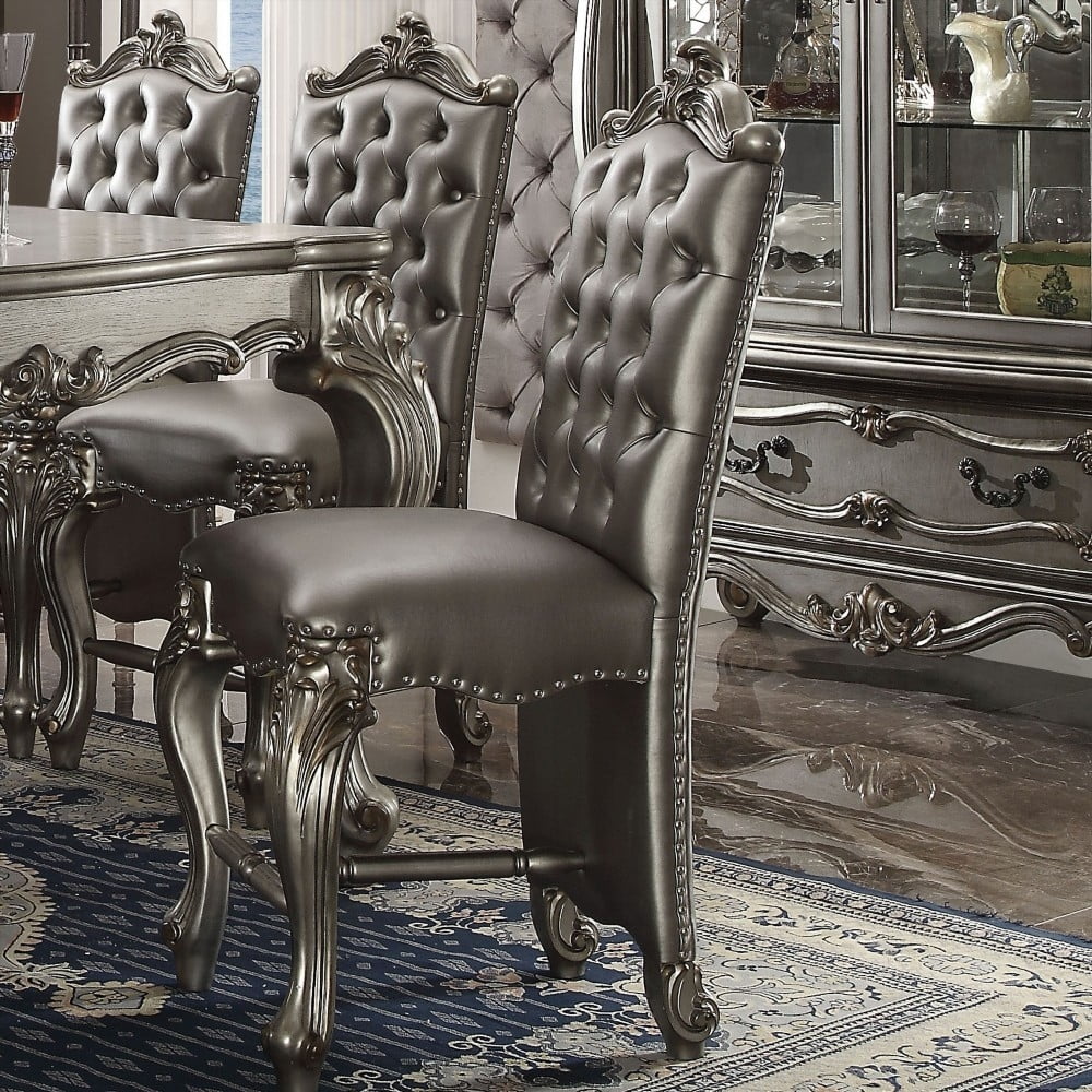 Silver Antique Platinum Tufted Counter Height Chairs (Set of 2) - Solid ...
