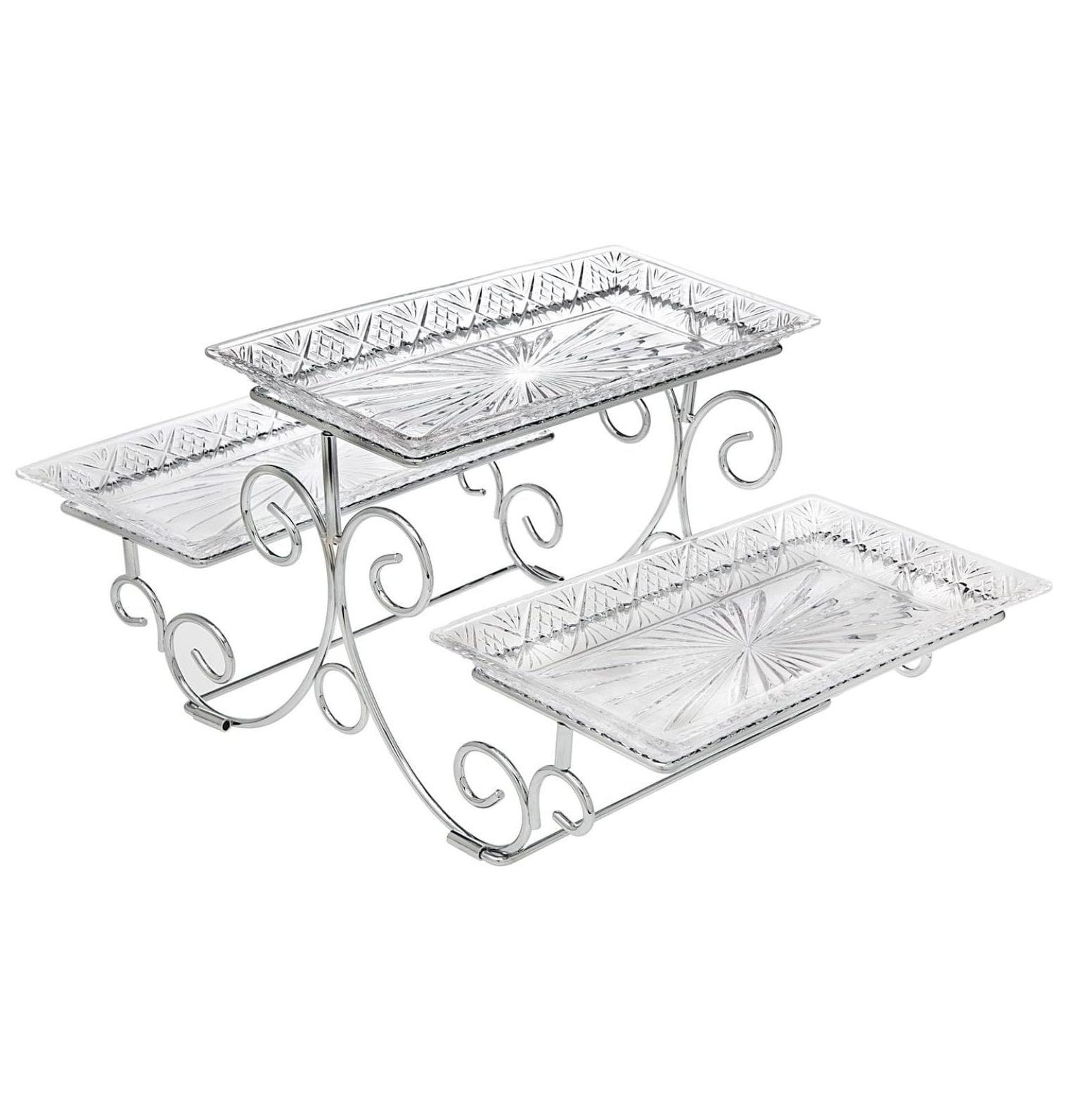 Silver Art Dublin 3 Tiered Glass Buffet Serving Tray - Chrome Plated ...