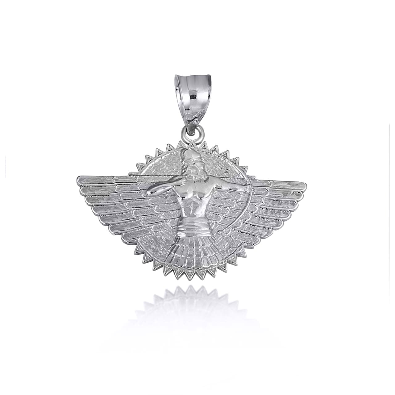 Silver Ashur Assyrian Chief God of War Winged Sun Disc Pendant Necklace ...