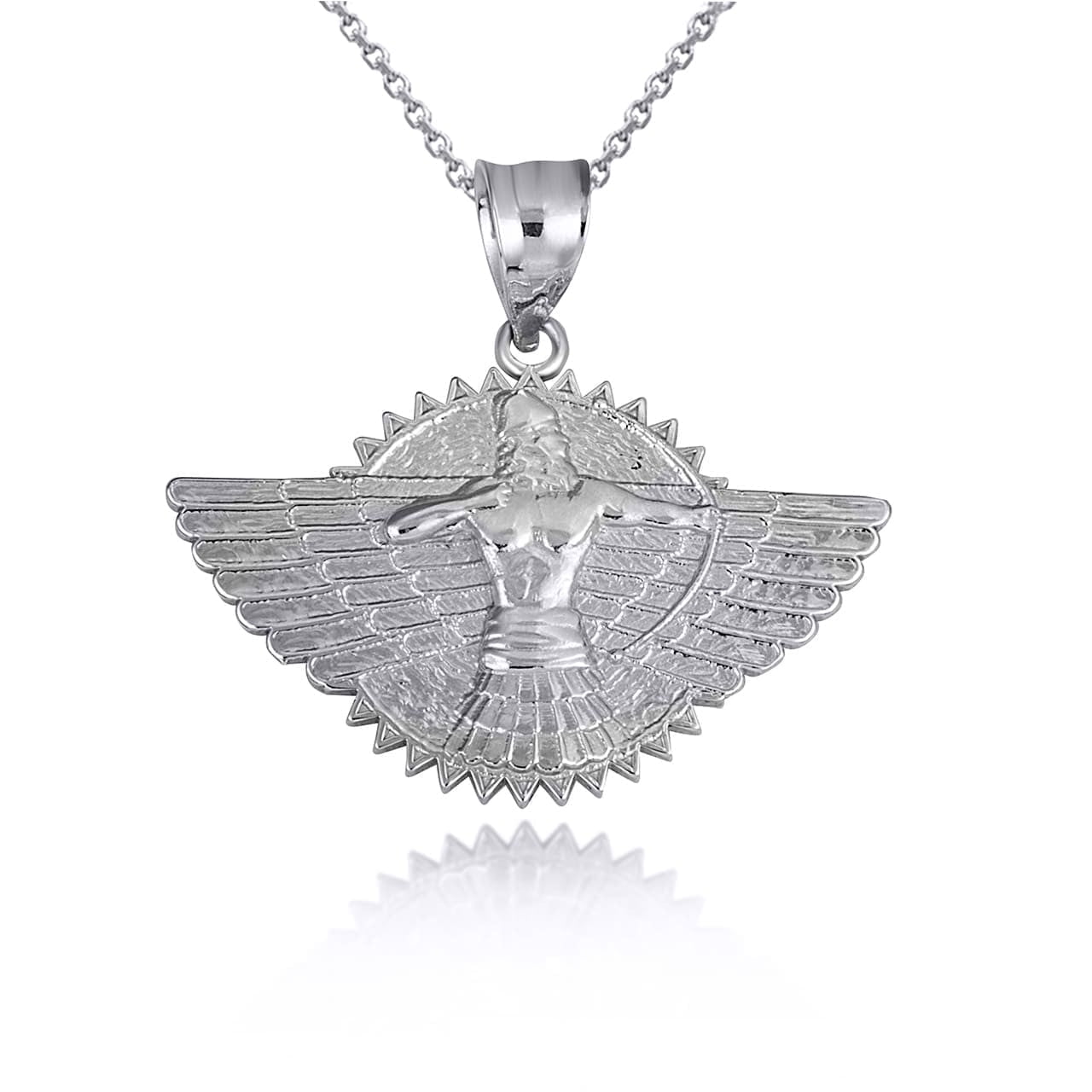 Silver Ashur Assyrian Chief God of War Winged Sun Disc Pendant Necklace ...