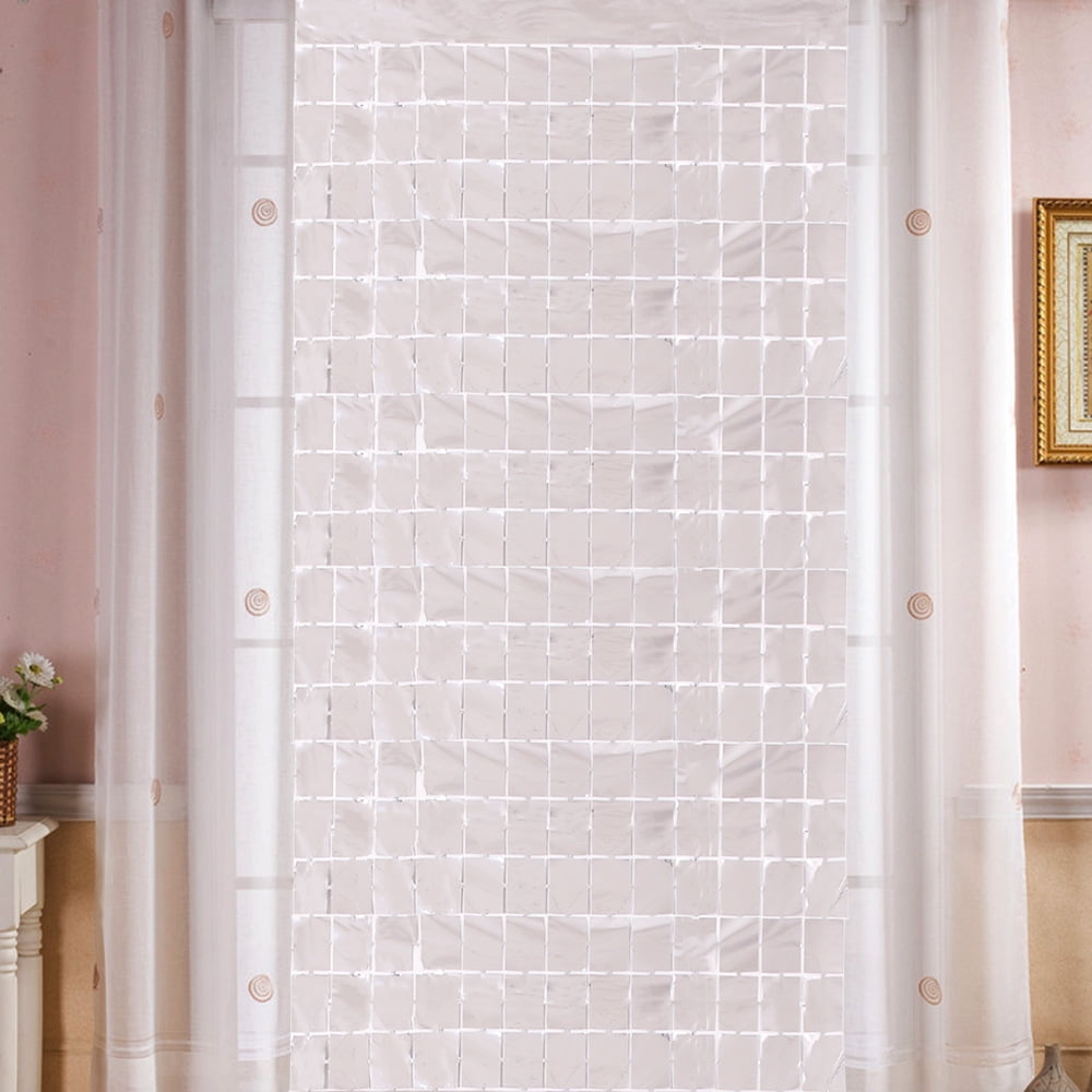 Silver Backdrop Party Decoration Metallic Square Silver Foil Fringe ...