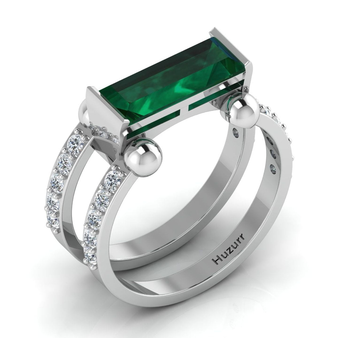 Silver Baguette-Cut Parallel Split Emerald Solitaire Ring - Walmart.com