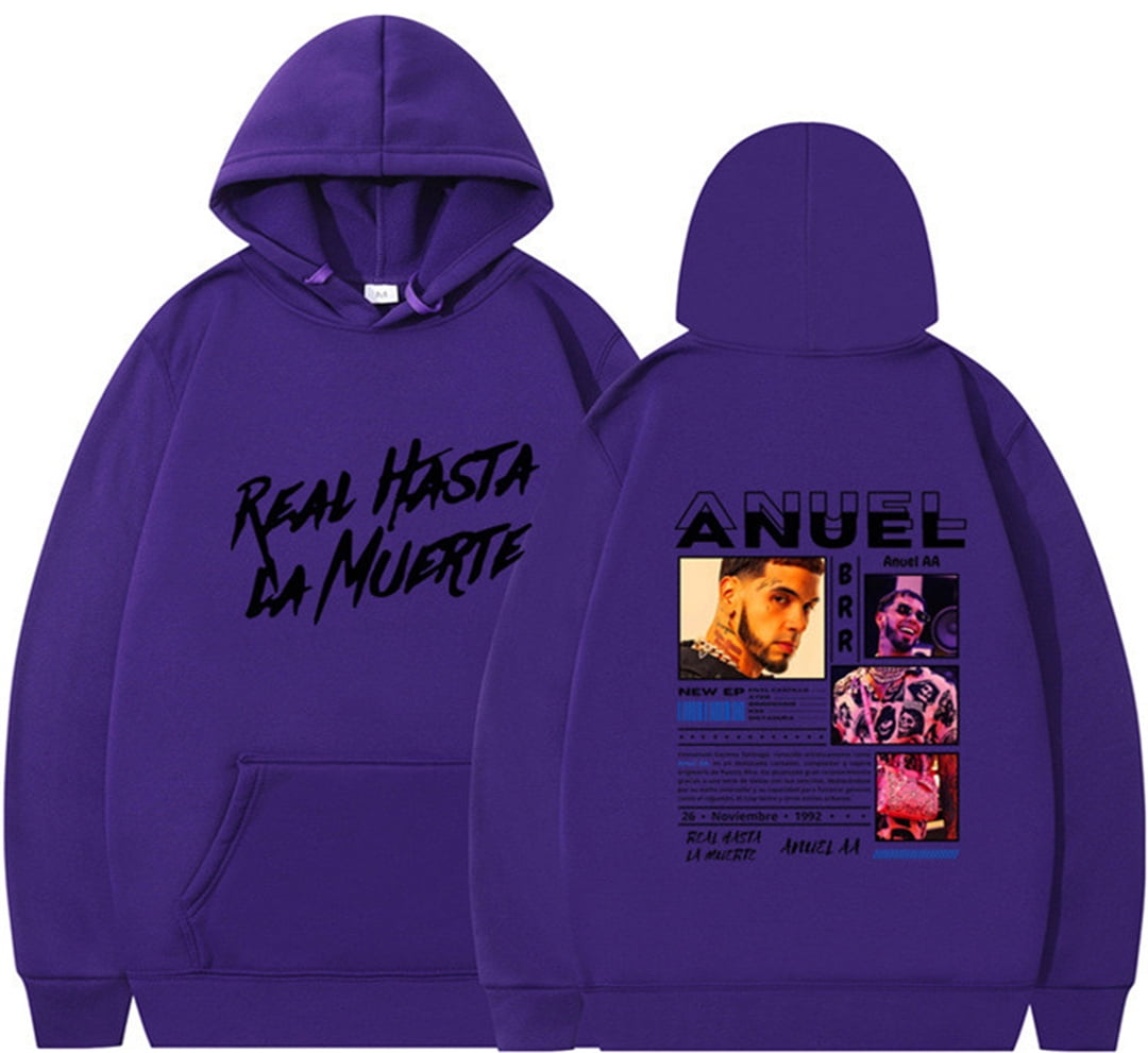 Silver Basic Hip Hop Fashion Pullover Anuel Printed Oversize Hoodie Street Wear M,PurpleBlack-1 ...