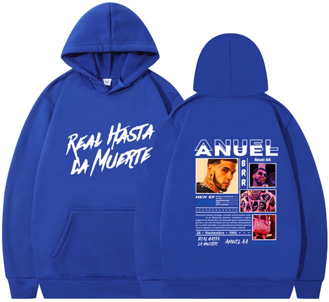 Silver Basic Hip Hop Fashion Pullover Anuel Printed Oversize Hoodie ...