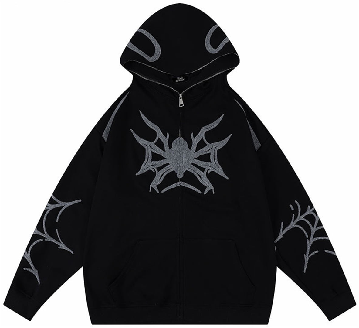 Silver Basic Men And Women Y2k Spider Hoodie Embroidered With Spider ...