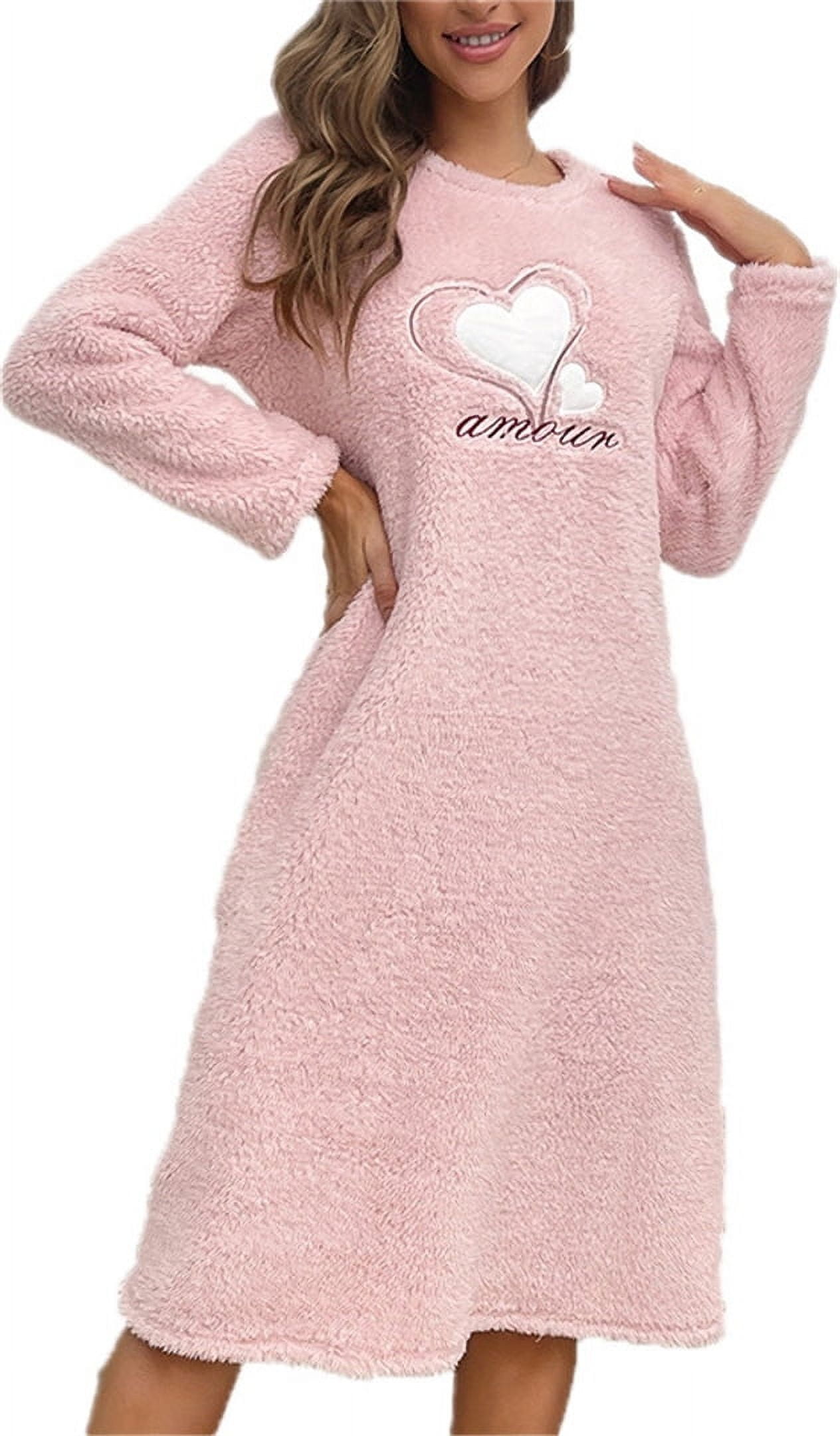 Silver Basic Women's Pink Cute Thick Plush Flannel Pajamas With Heart ...