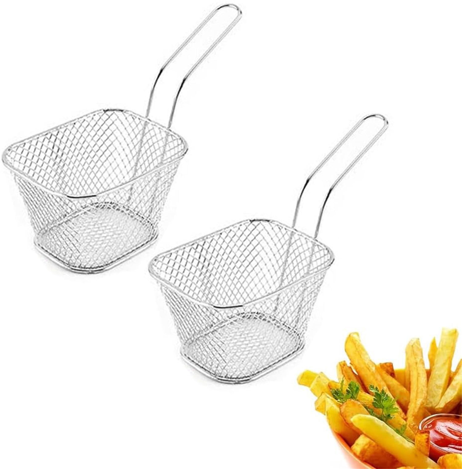 Silver Basket Net Serving Frying Baskets 2 Pcs,Stainless Steel Square ...