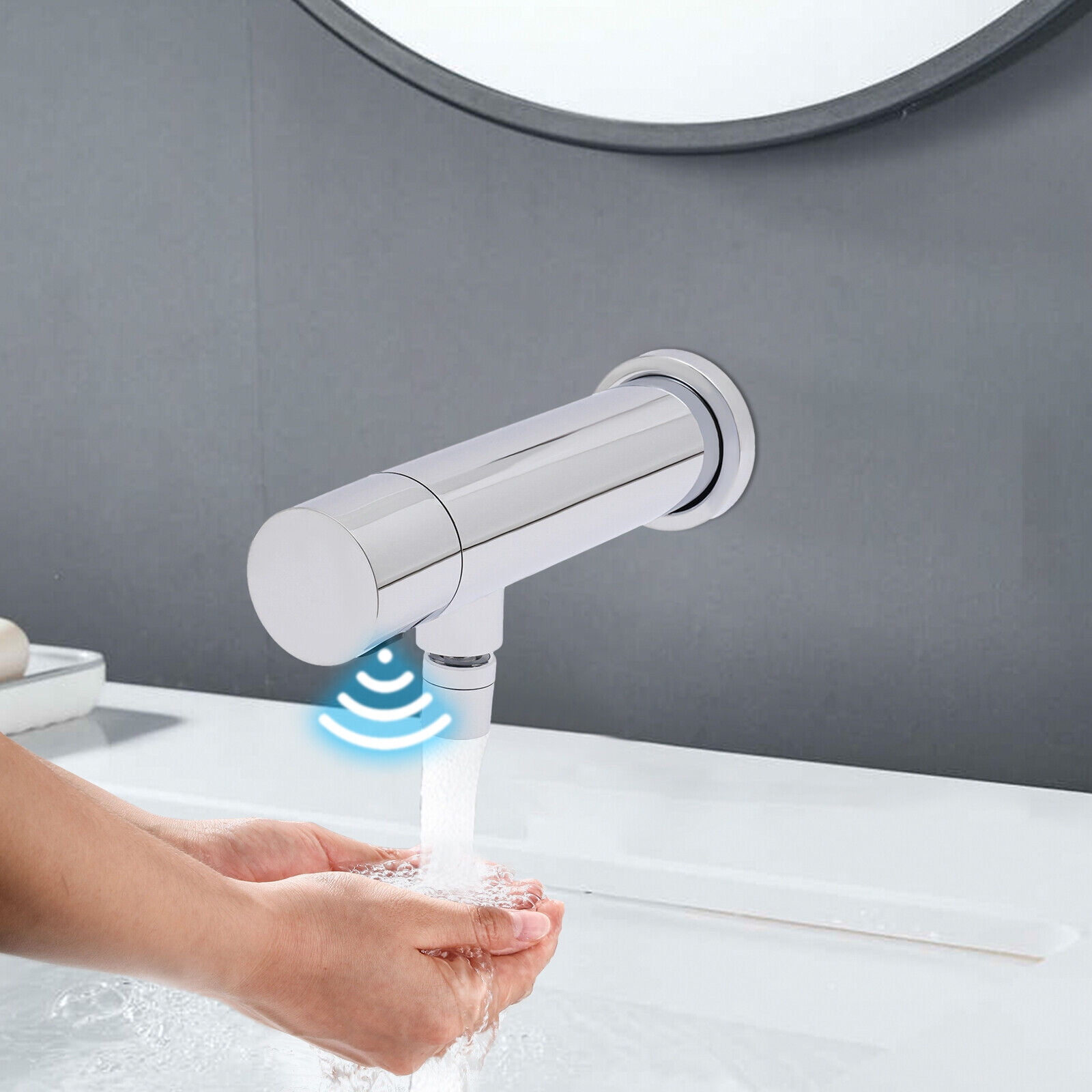 Silver Bathroom Faucet Automatic Sensor Smart Touchless Wall Mounted ...