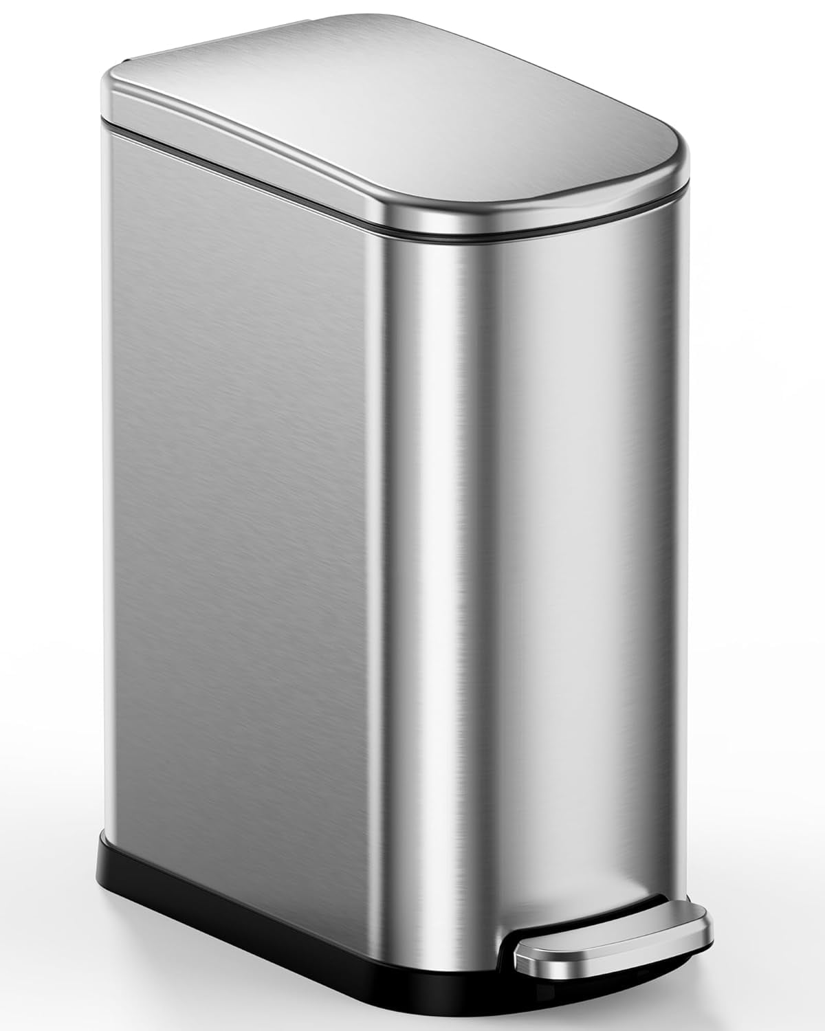 Silver Bathroom Trash Can with Lid-10L/2.6 Gallon Stainless Steel Step ...