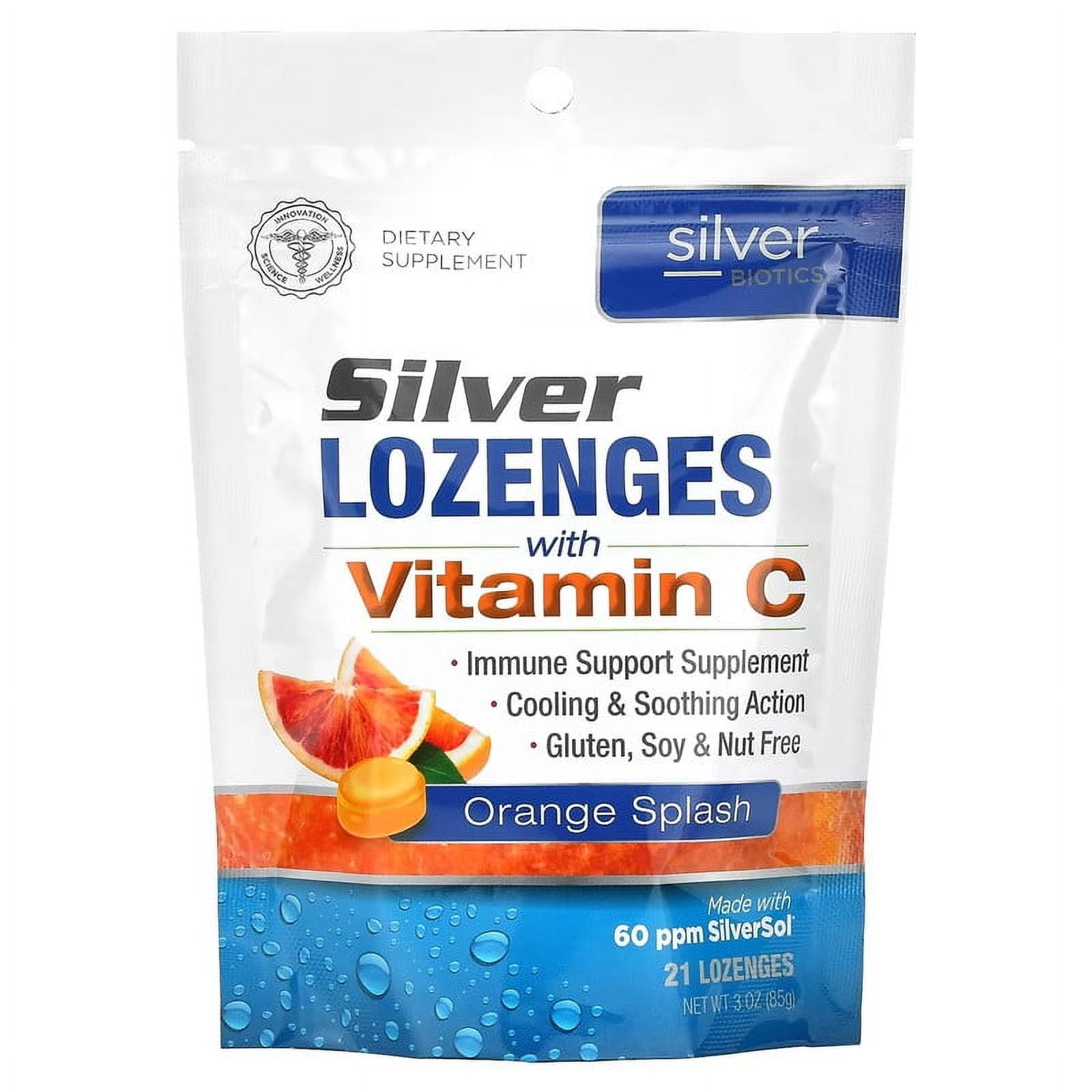 Silver Biotics Silver Lozenges, Vitamin C Orange Splash, Immune Support ...