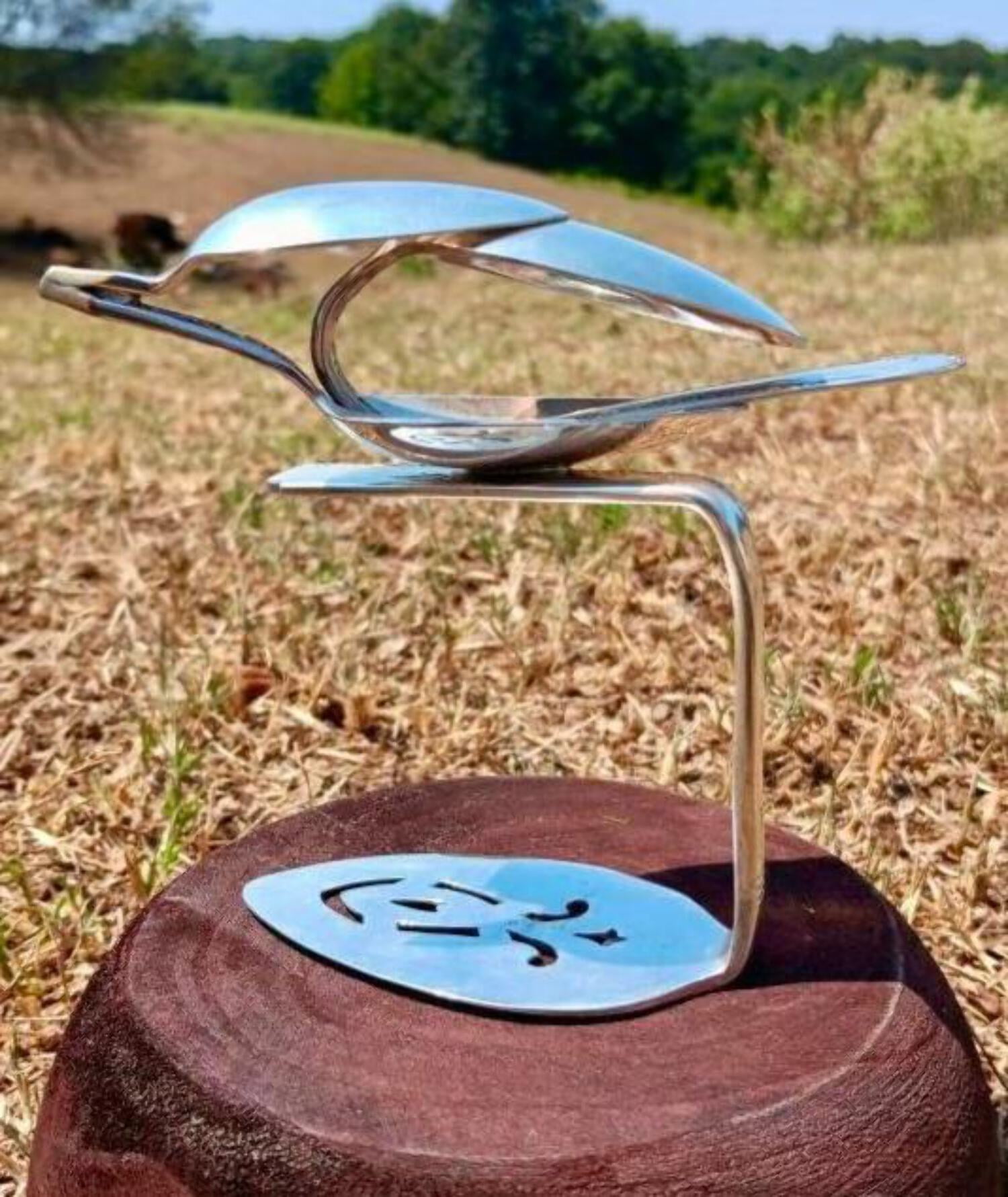 Silver Bird Charm, 5" Tall, Vintage Silverware - Metal Spoon Art, Made ...