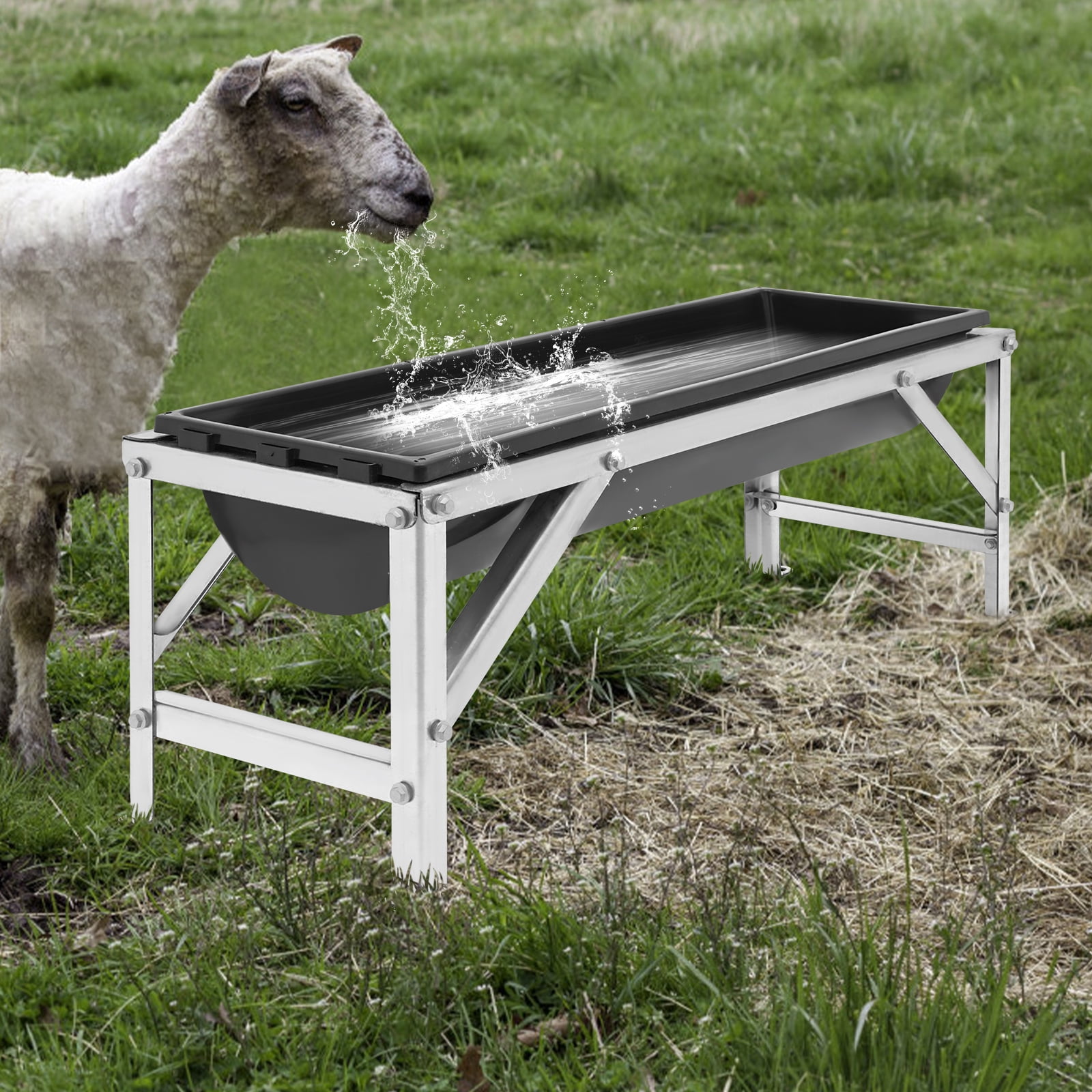 Silver-Black Galvanized Sheet 105x33x19cm Livestock Feed Trough 35l ...