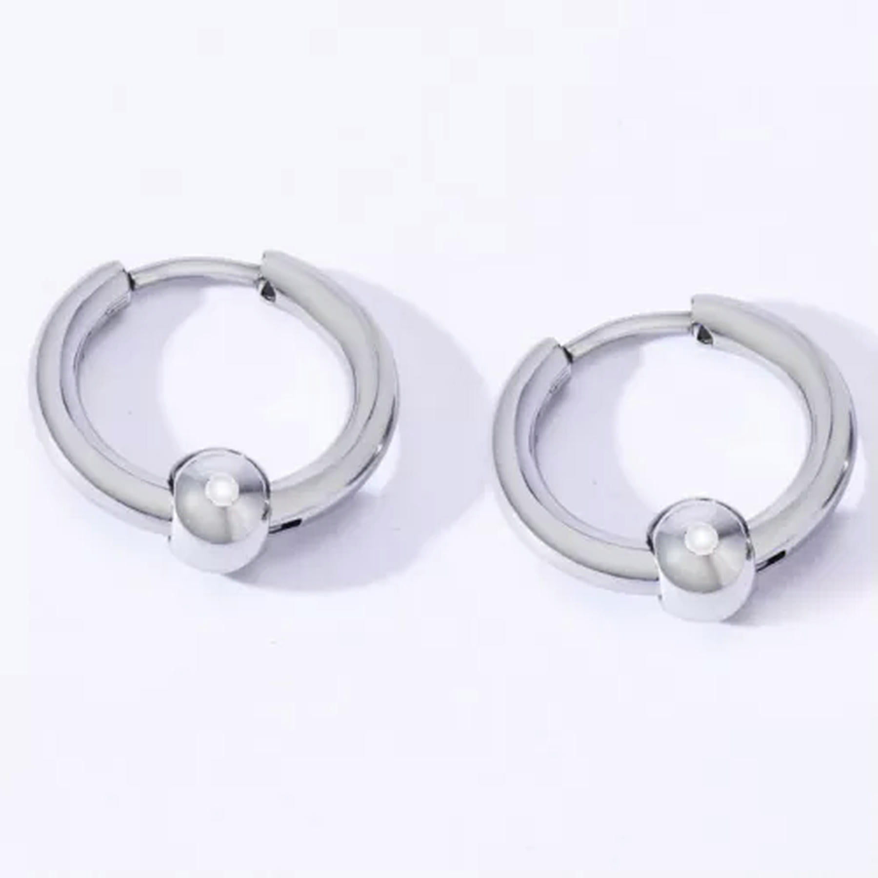 Silver/Black/Gold/Blue Stainless Steel Bead Ear Hoop Men Women's ...