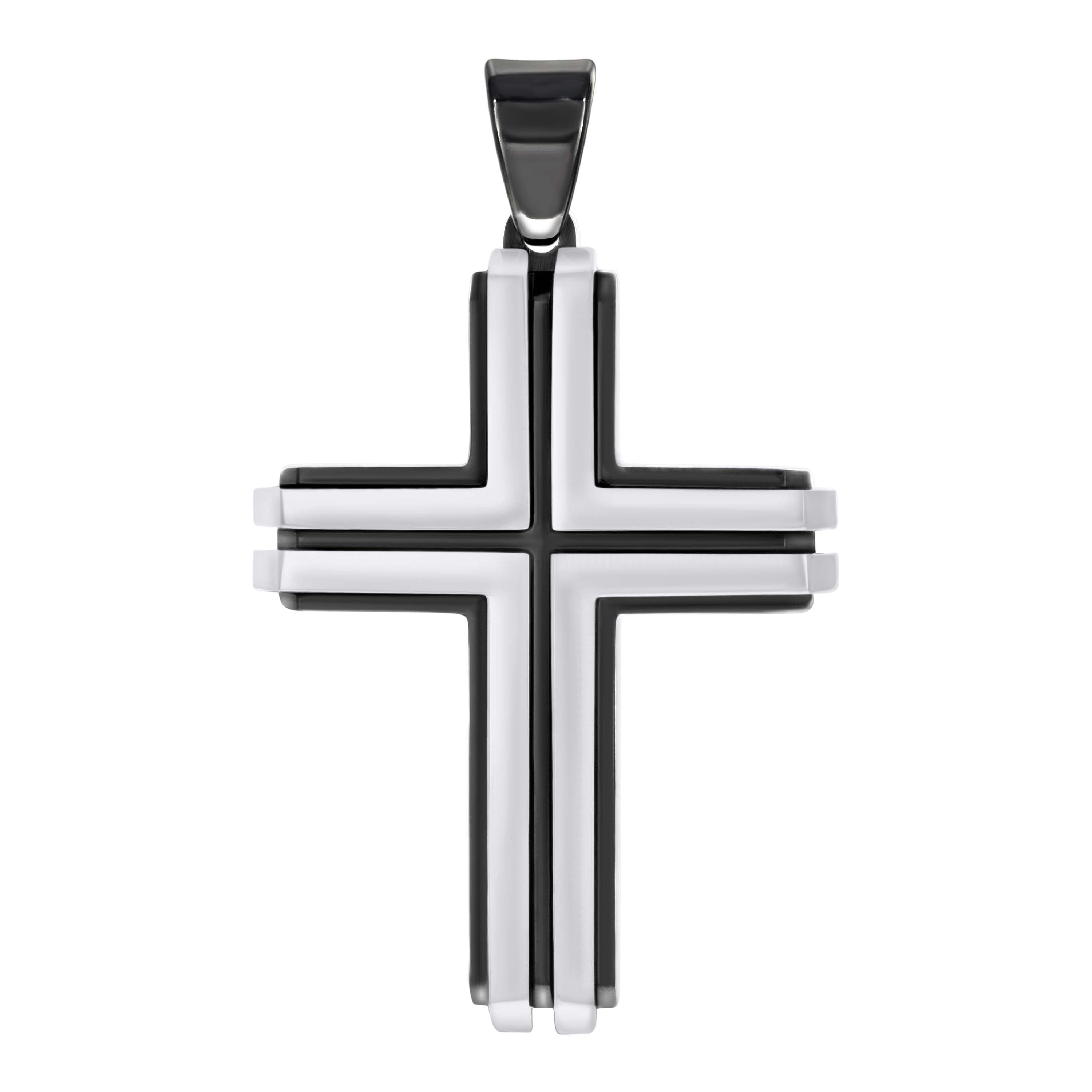 Silver & Black Plated Two-Tone Stainless Steel Men's Tiered Bar Cross ...