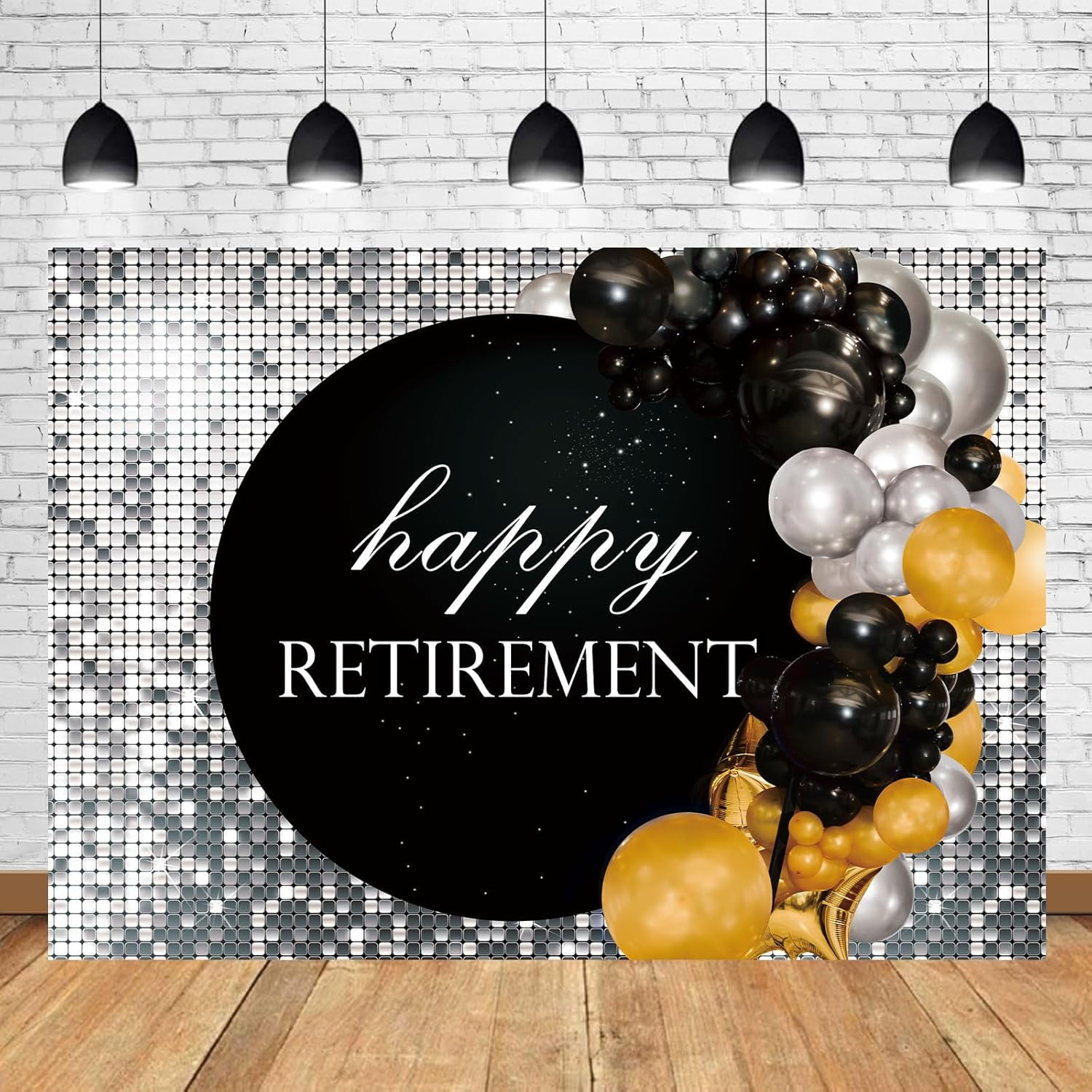 Silver & Black Retirement Backdrop: Retired Party Background for ...