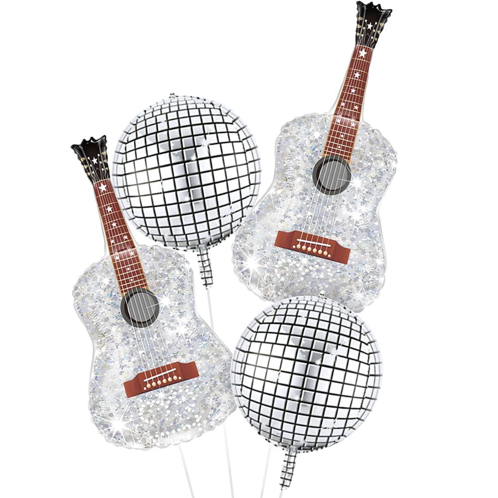 Silver Blow up Inflatable Guitar Balloons Large 22 Inch 4D Disco Ball ...