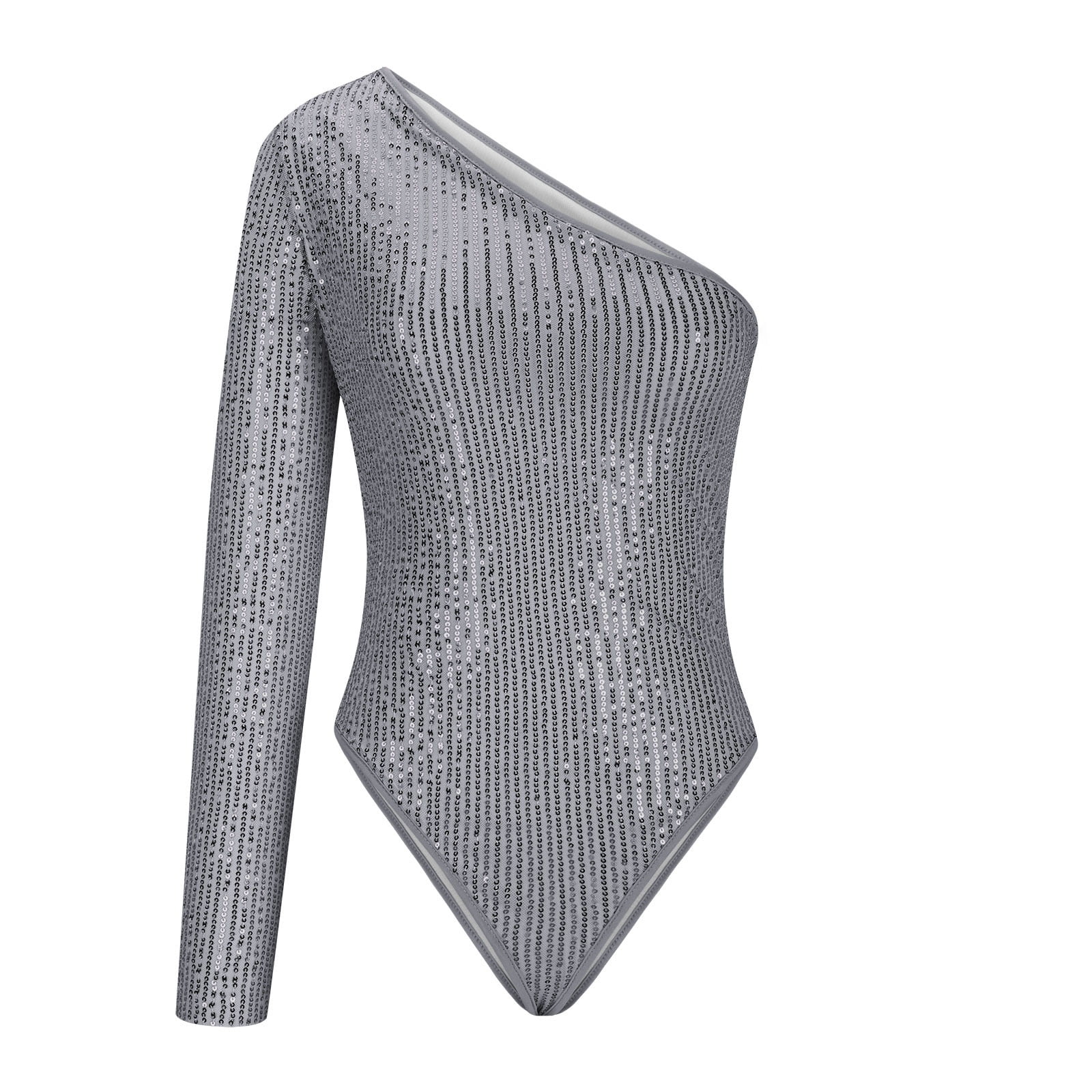 Silver Body Suits for Women Slim Tunic Bodycon Sequin Sparkle Sexy ...