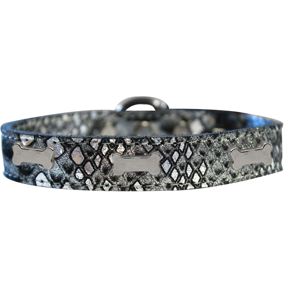 Silver Bone Widget Dragon Skin Genuine Leather Dog Collar - Walmart.com