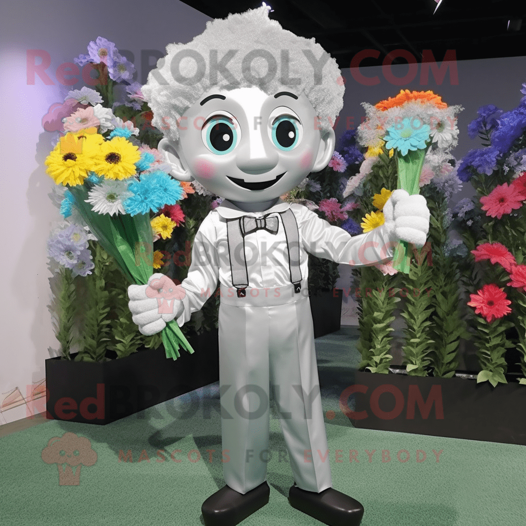 Silver Bouquet Of Flowers REDBROKOLY mascot costume character dressed ...