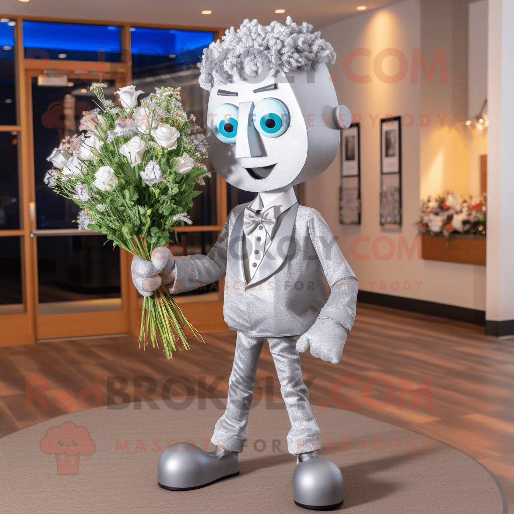 Silver Bouquet Of Flowers REDBROKOLY mascot costume character dressed ...
