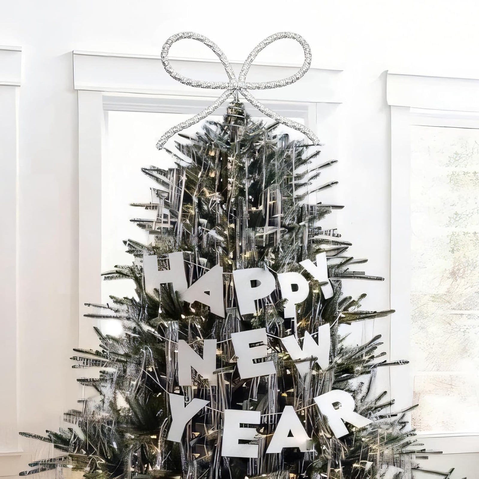 Silver Bow Christmas Tree Topper, Christmas Decorations Rhinestone Bow ...