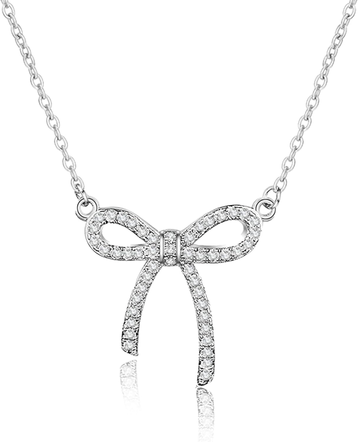 Silver Bow Necklace for Women Sparkly Gold Rhinestone Bow Pendant ...