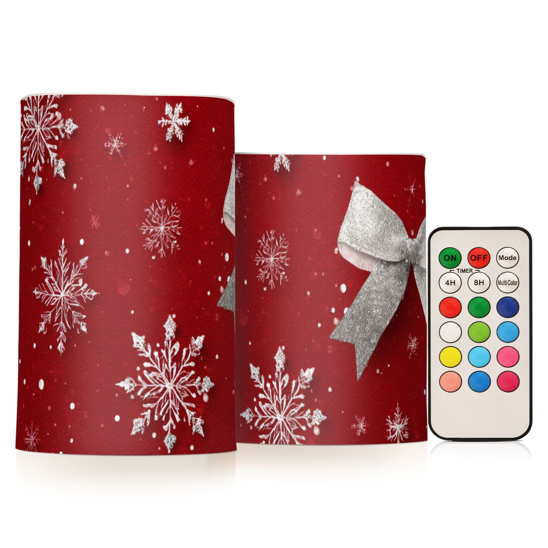 Silver Bows White Snowflakes Christmas Flickering Flameless Candles LED ...