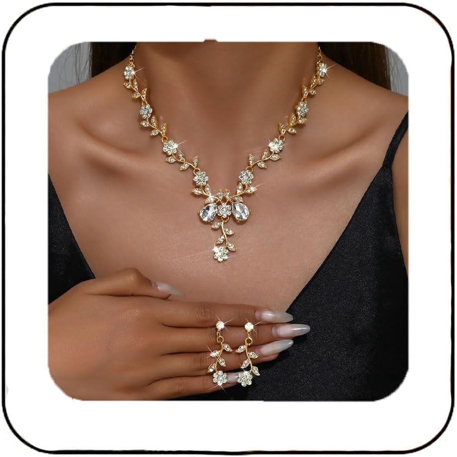 Silver Bride Wedding Jewelry Sets Flower Crystal Bridal Necklace ...