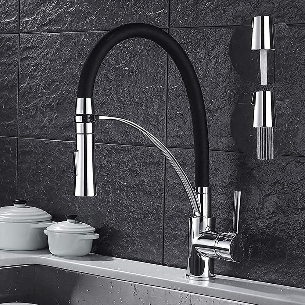 Silver Bronze Kitchen Faucet Pull Out Stream Spout Kitchen Sink Tap Hot ...