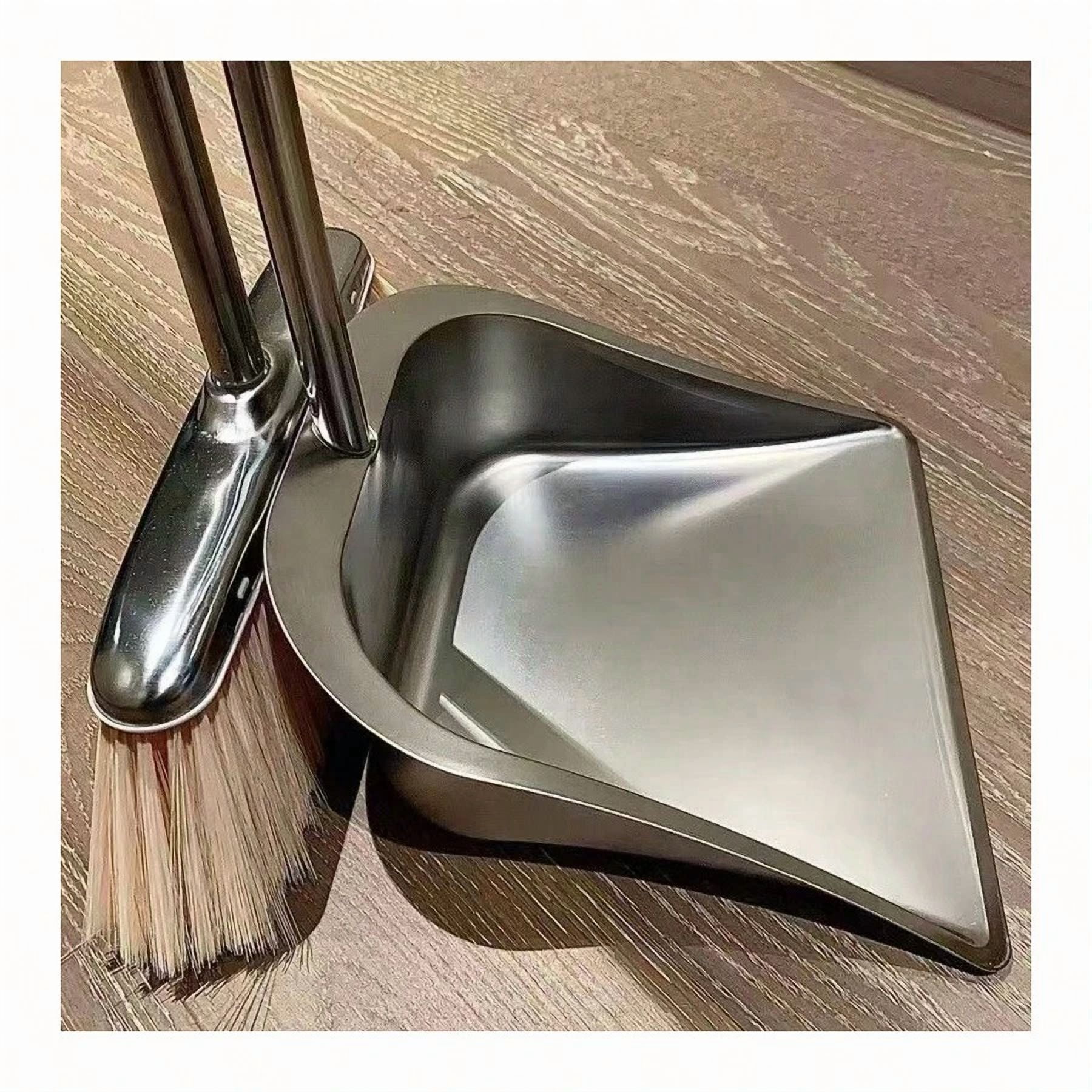 Silver Broom And Dustpan Set For Home, Stainless Steel Broom And Dustpan Set With Long Handle ...