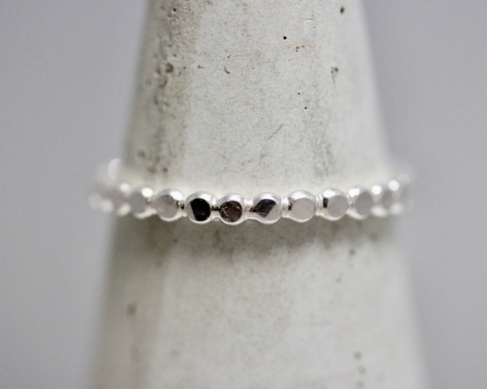 Silver Bubble Ring Flat Beaded Ball Chain Stacking Ring Solid Sterling Silver Shiny Finish ...