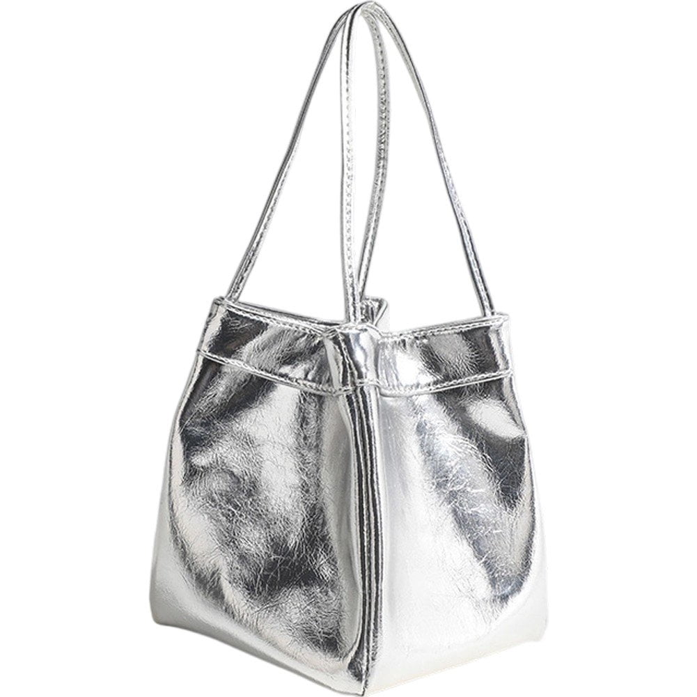 Silver Bucket Bag For Women, PU Leather Tote Bags Handbags, Bucket Hobo ...