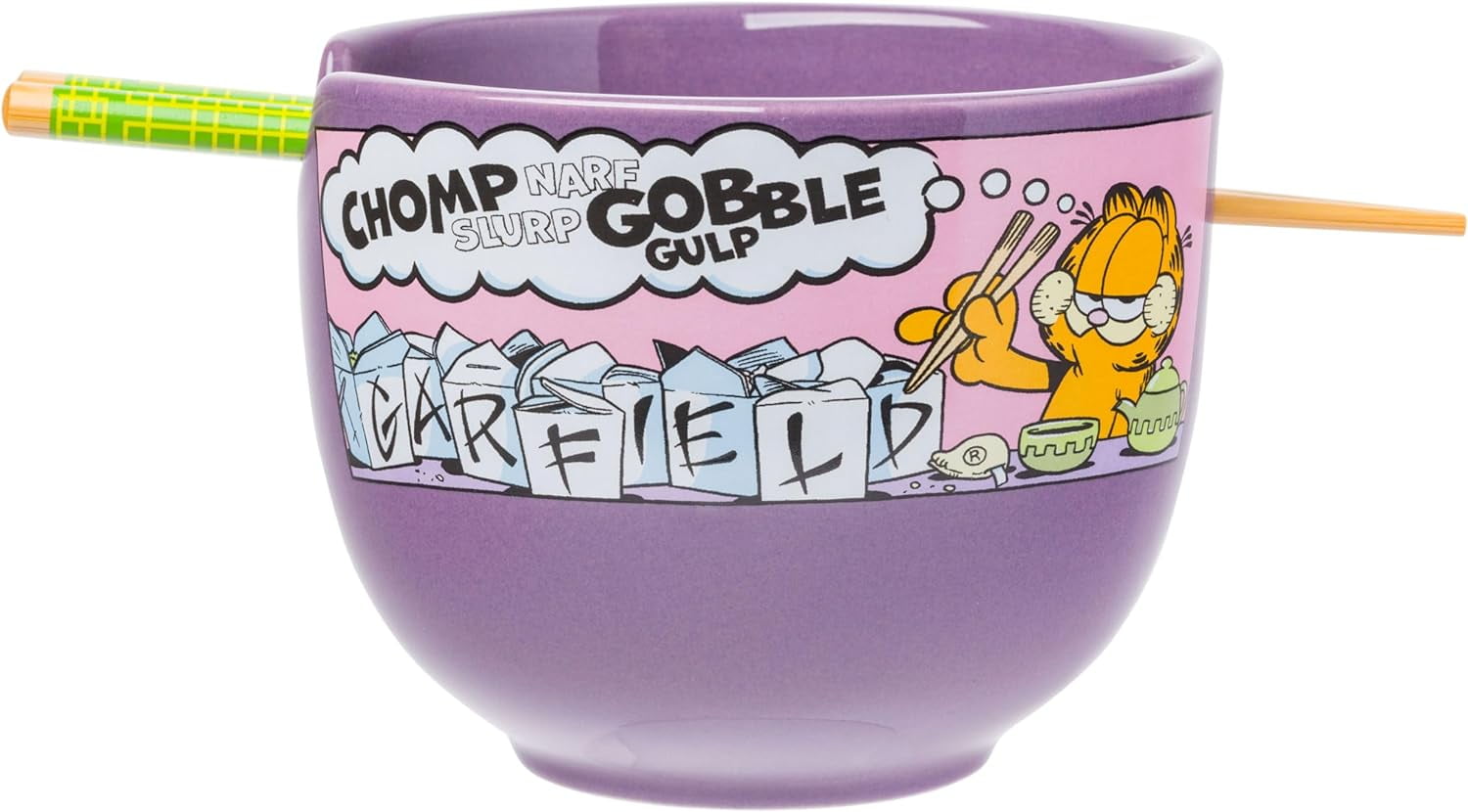 Garfield Eating Takeout 20oz Ceramic Ramen Bowl with Chopsticks, Silver ...