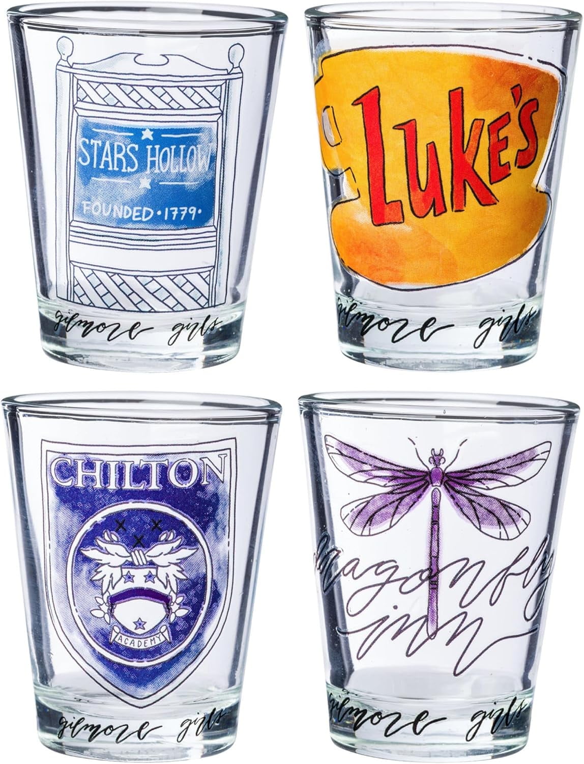 Silver Buffalo Gilmore Girls 4 Pack Mini Glass Set Featuring Iconic ...