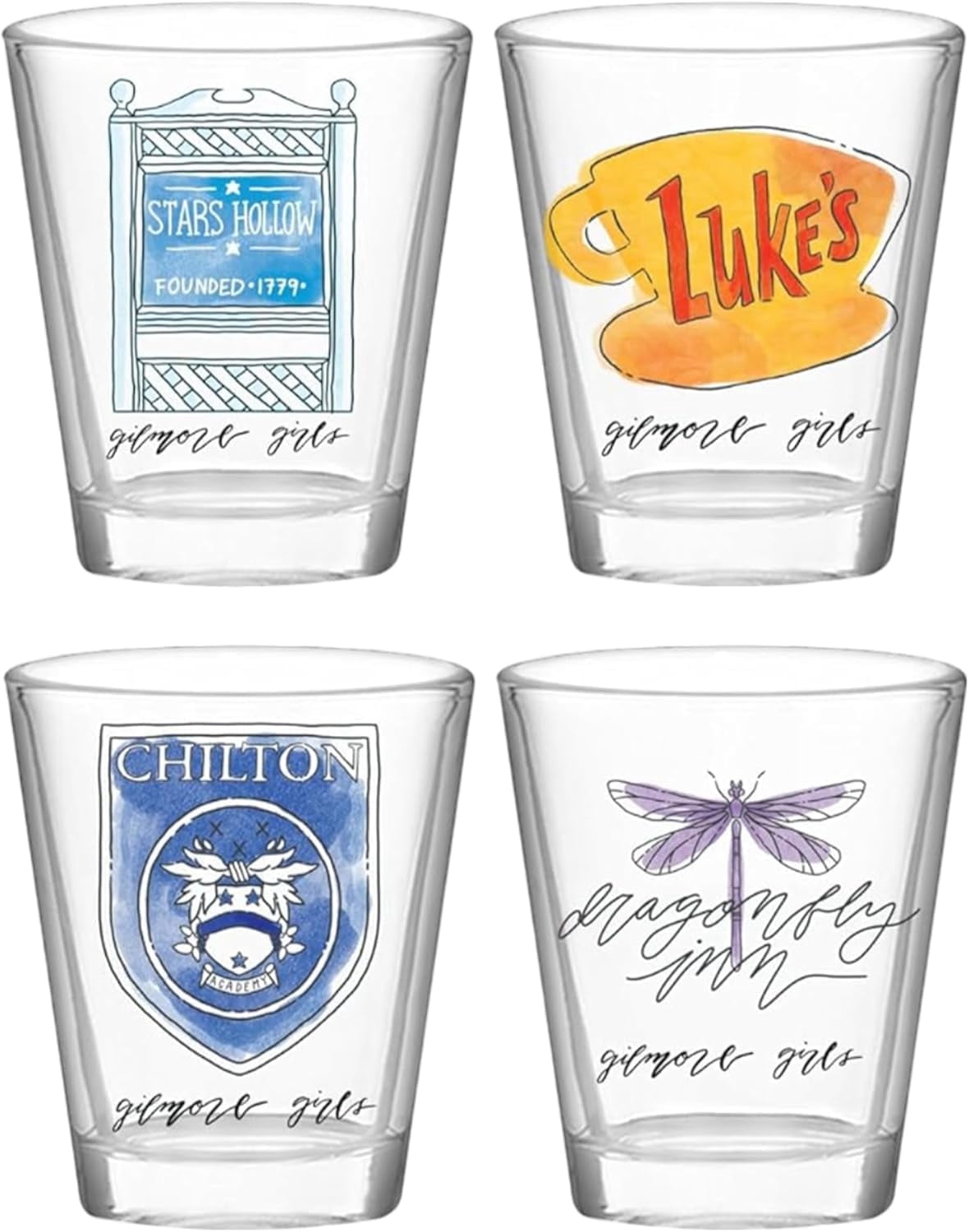 Silver Buffalo Gilmore Girls 4 Pack Mini Glass Set Featuring Iconic ...