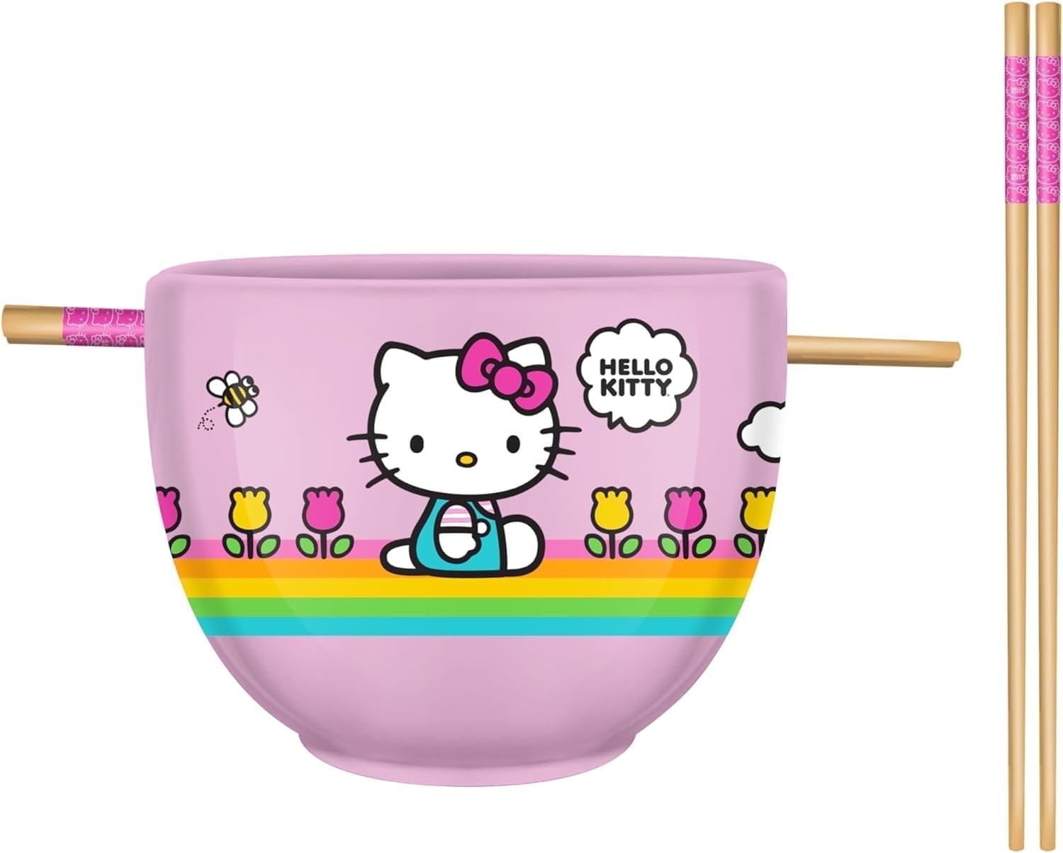 Silver Buffalo Hello Kitty Spring and Summer Flowers Rainbow Stripes ...