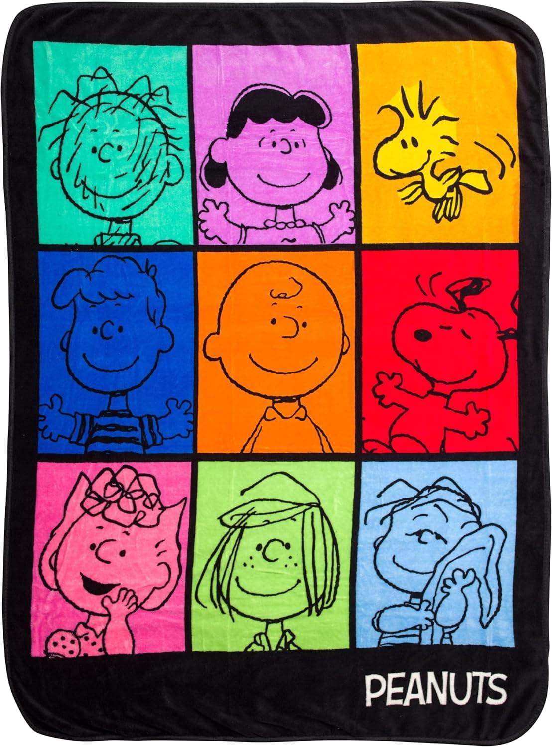 Silver Buffalo Peanuts Multicolor Character Grid Fleece Throw Blanket ...